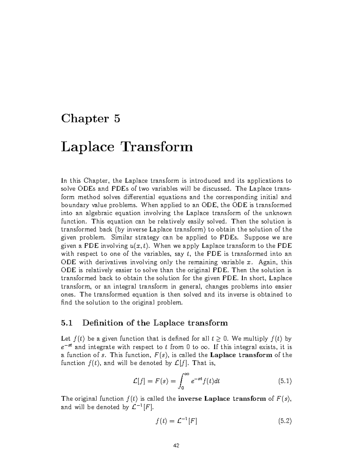 Chapter 5 - Chapter 5 Laplace Transform In this Chapter, the Laplace ...