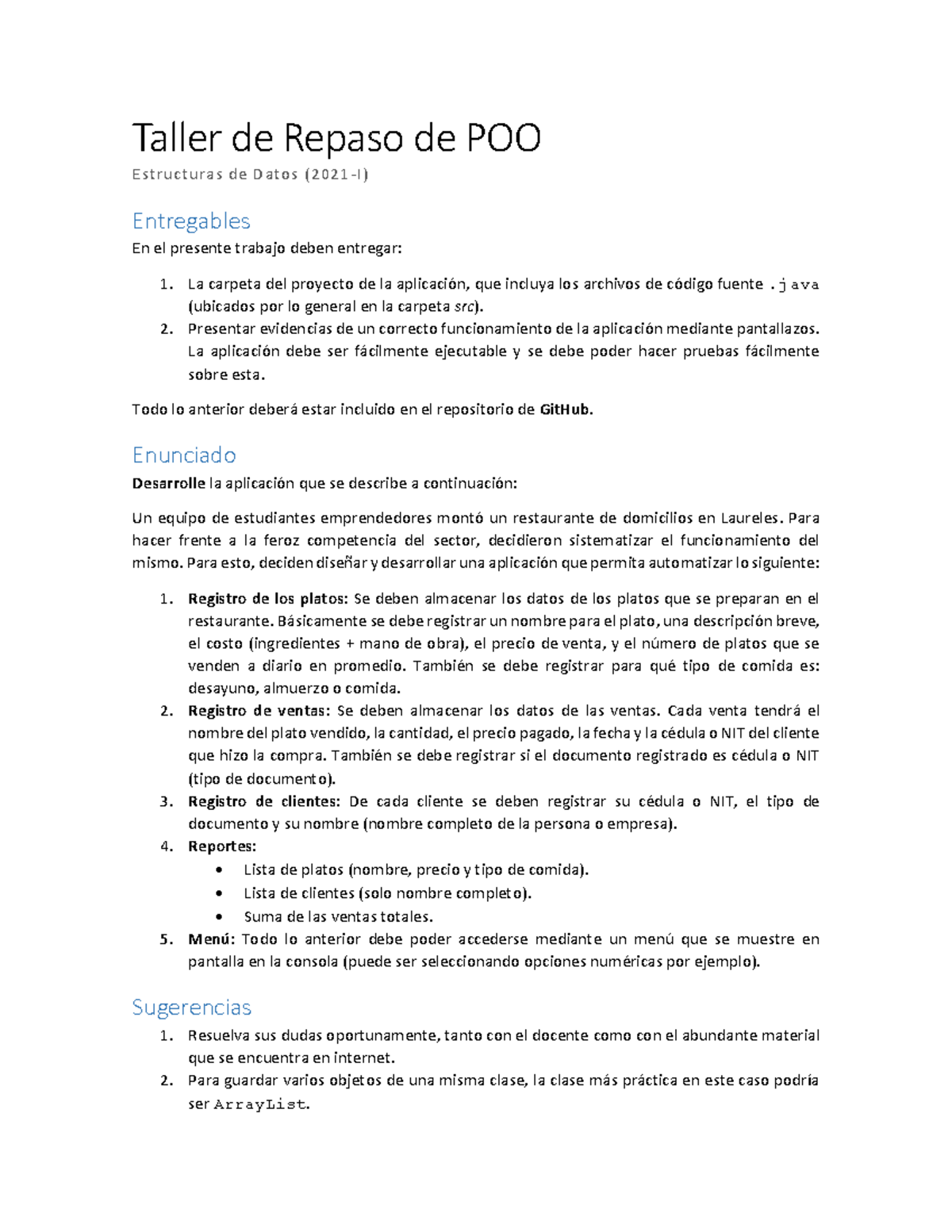 04 - Taller de Repaso de POO - Taller de Repaso de POO Estructura s de ...