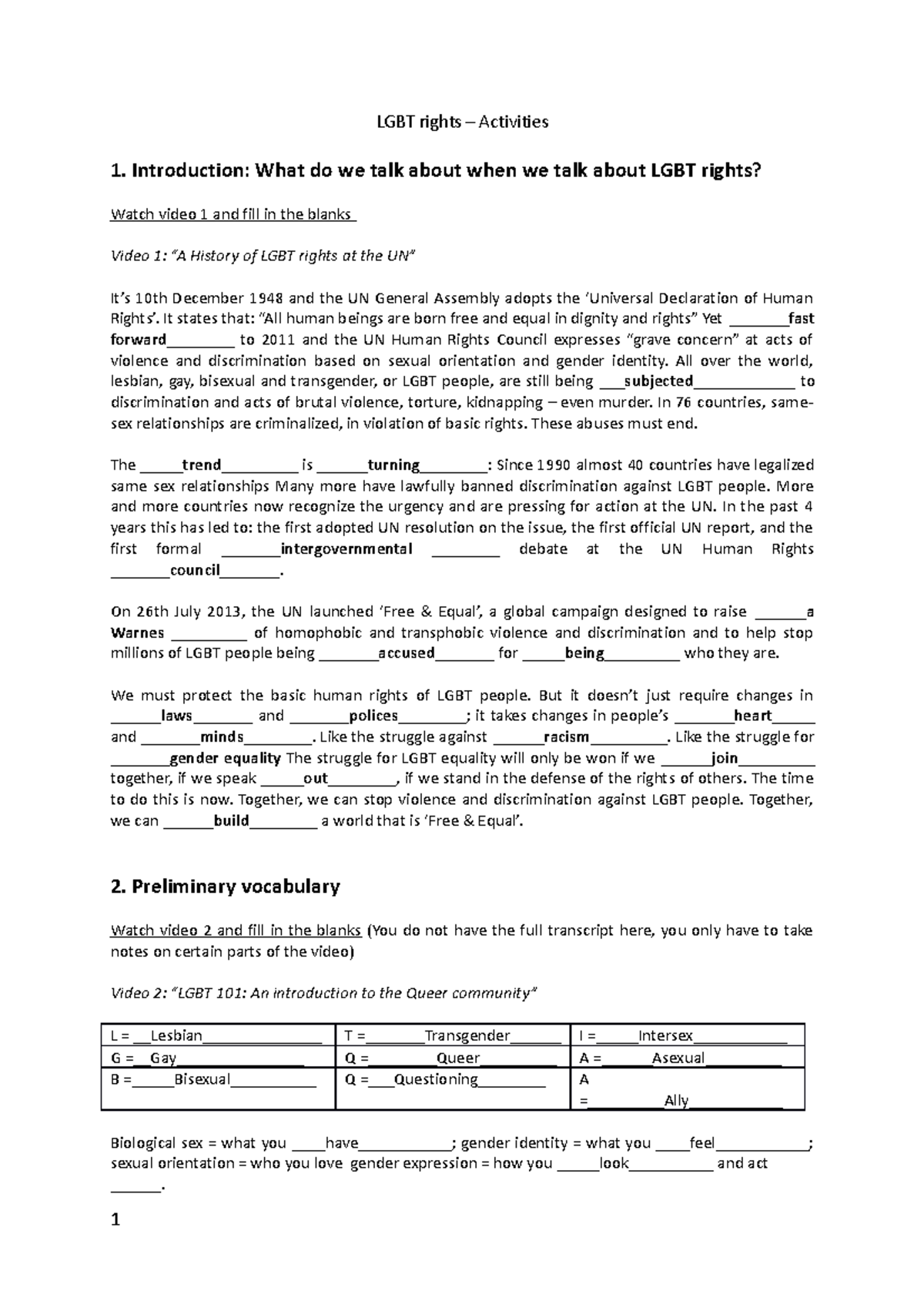 1 LGBT rights Activities - LGBT rights – Activities 1. Introduction ...