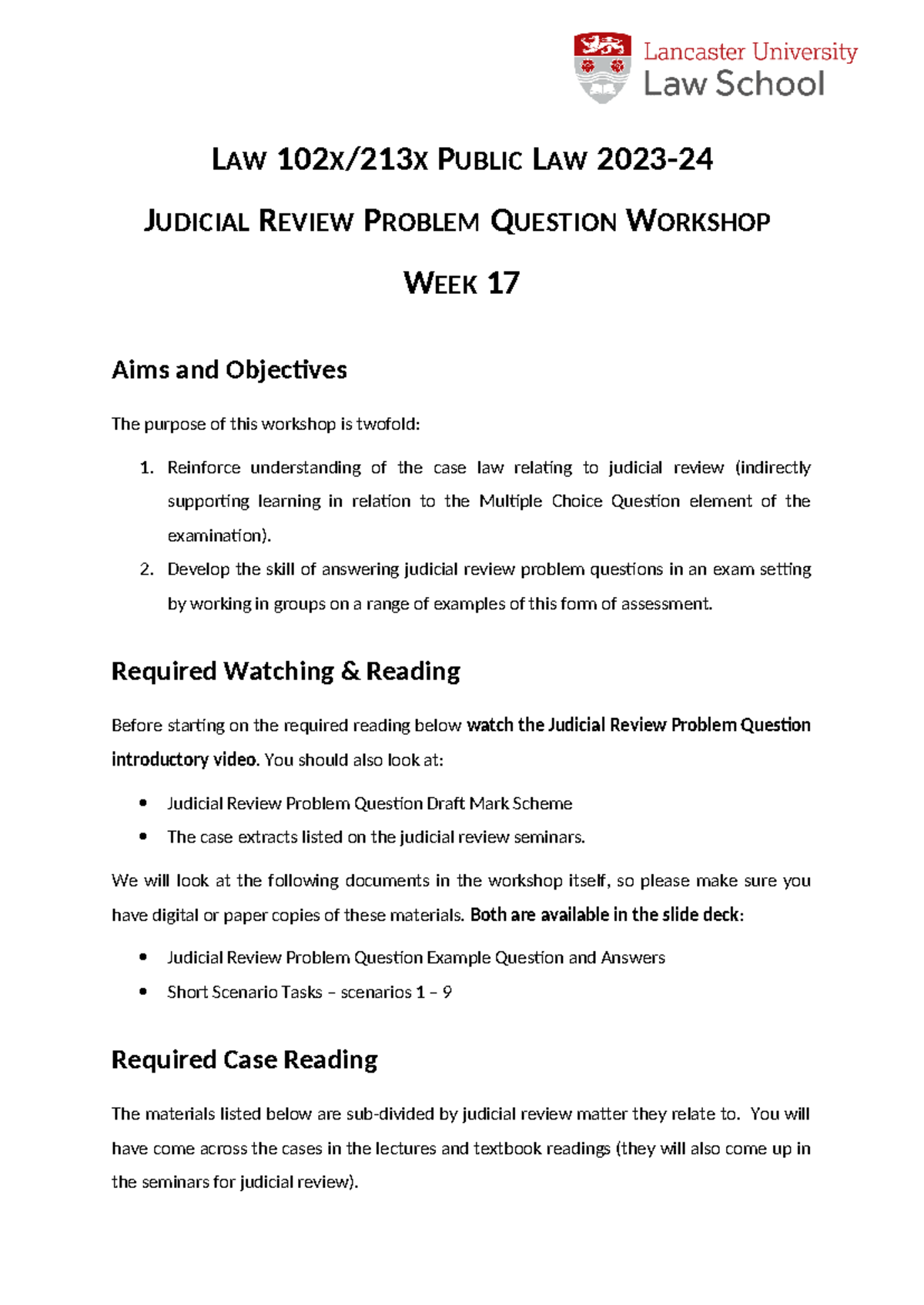 Judicial Review PQs Worksheet (2023-24) - LAW 102 X/213X PUBLIC LAW ...