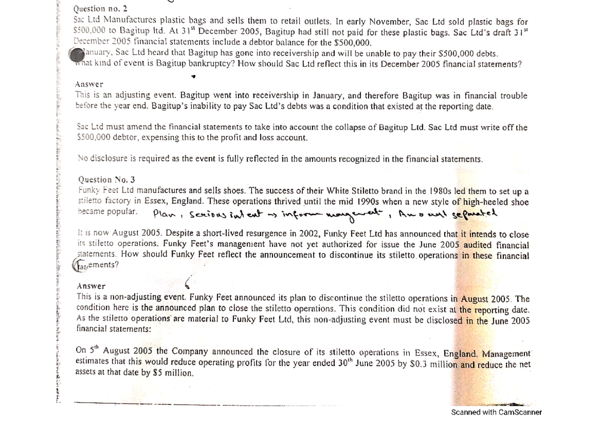 Subsequent Event Questions - Accounting - Studocu