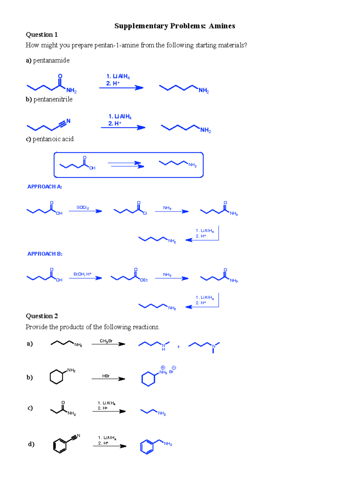 3. Supplementary Problems- Amines (Solutions) - Supplementary Problems ...
