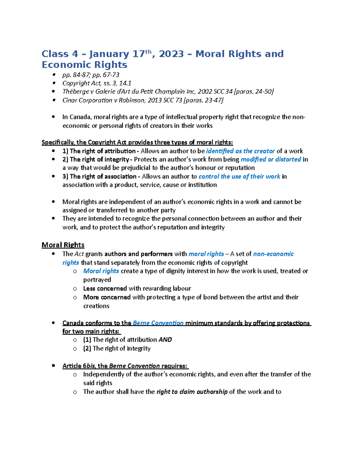 Moral and Economic Rights - Class 4 – January 17th, 2023 – Moral Rights ...
