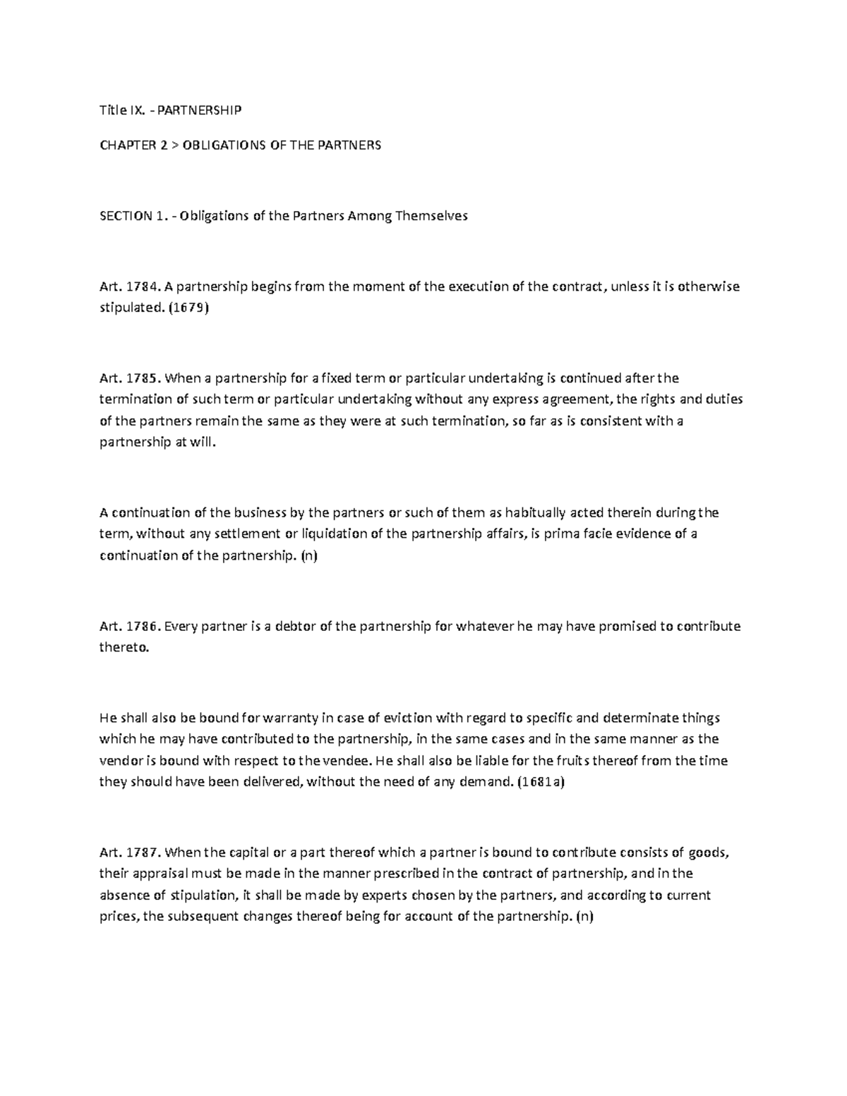 LAW ON Partnership - Title IX. - PARTNERSHIP CHAPTER 2 > OBLIGATIONS OF ...