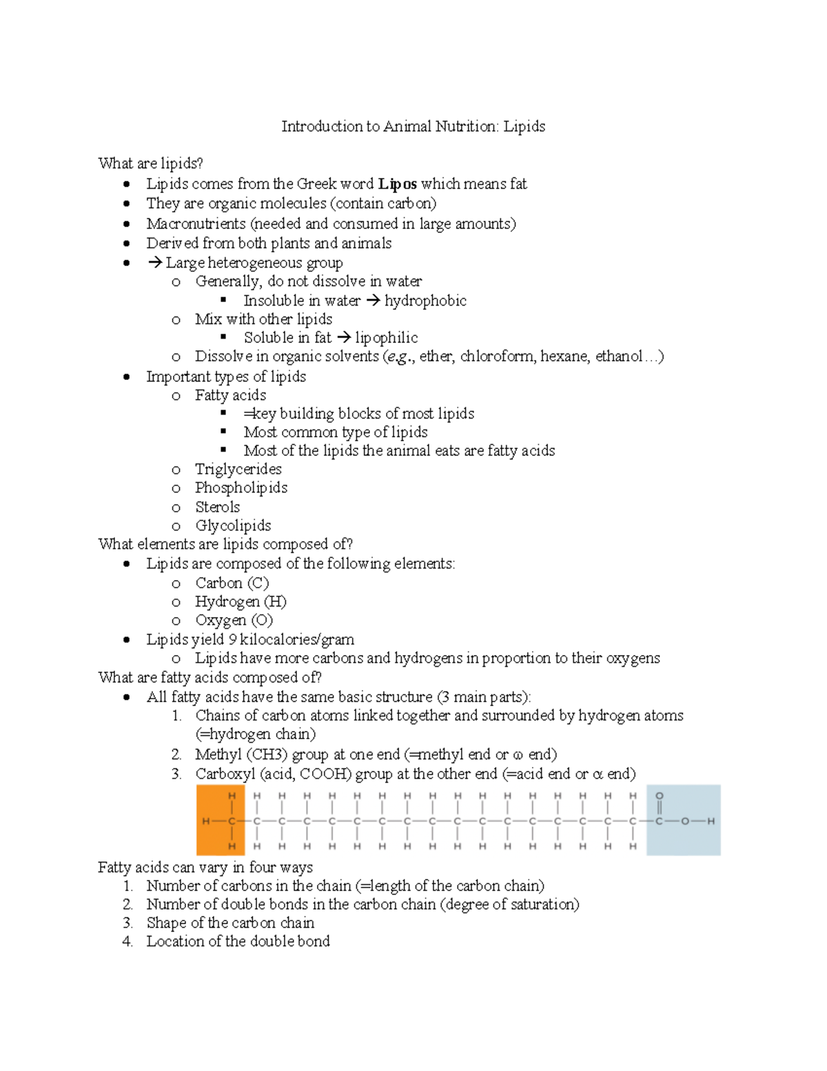 ASCI 043 Lipids - Introduction to Animal Nutrition: Lipids What are ...