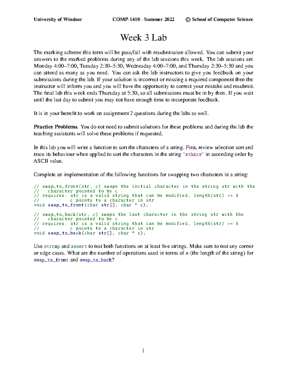 Lab3 - COMP 1410 Lab 3 - University of Windsor COMP-1410 - Summer 2022 ©School of Computer ...