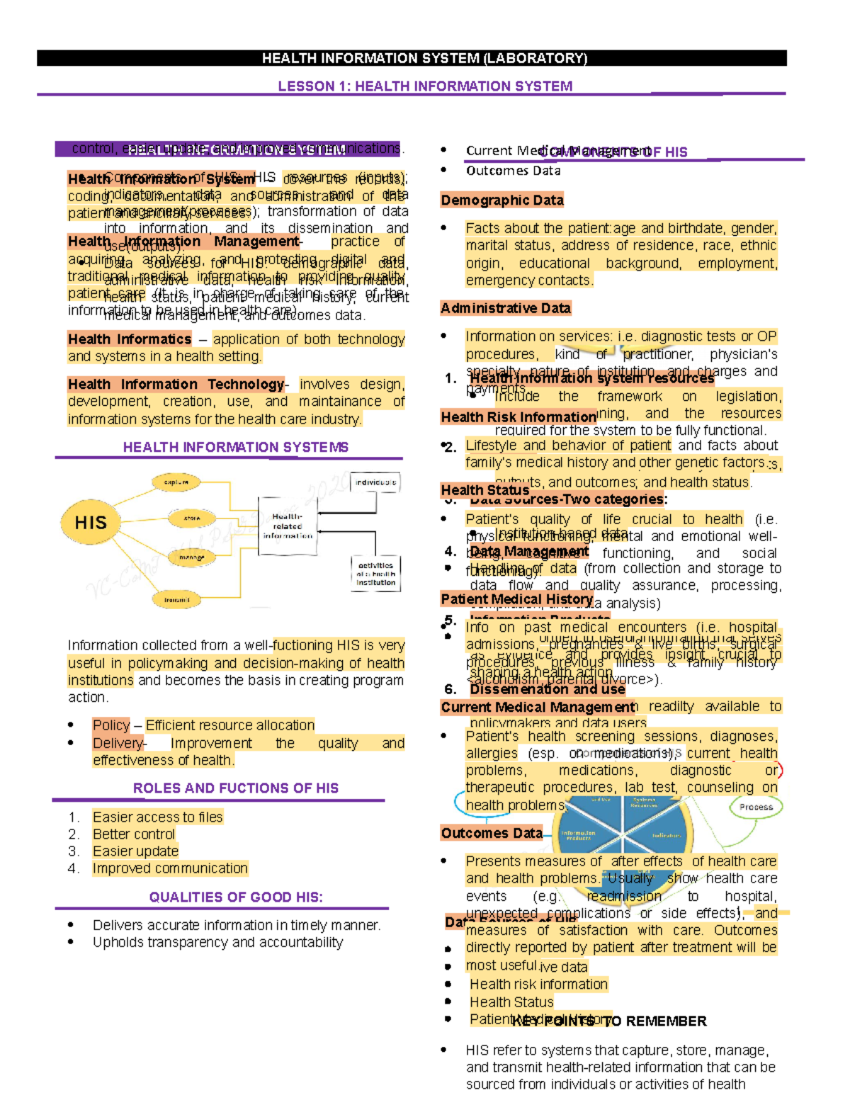 Reviewer ( Laboratory) - HEALTH INFORMATION SYSTEM (LABORATORY) LESSON ...