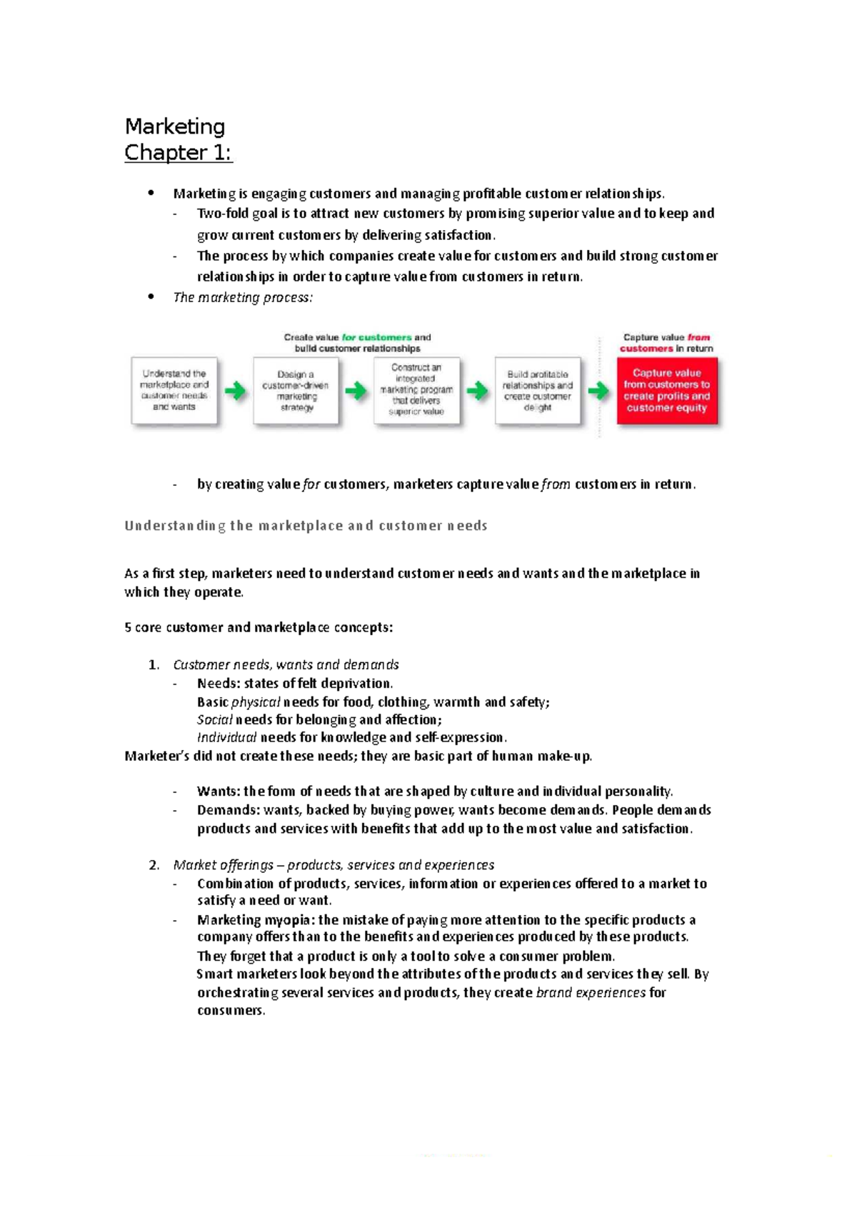 Principles of marketing summary 1 - Marketing Chapter 1: Marketing is ...