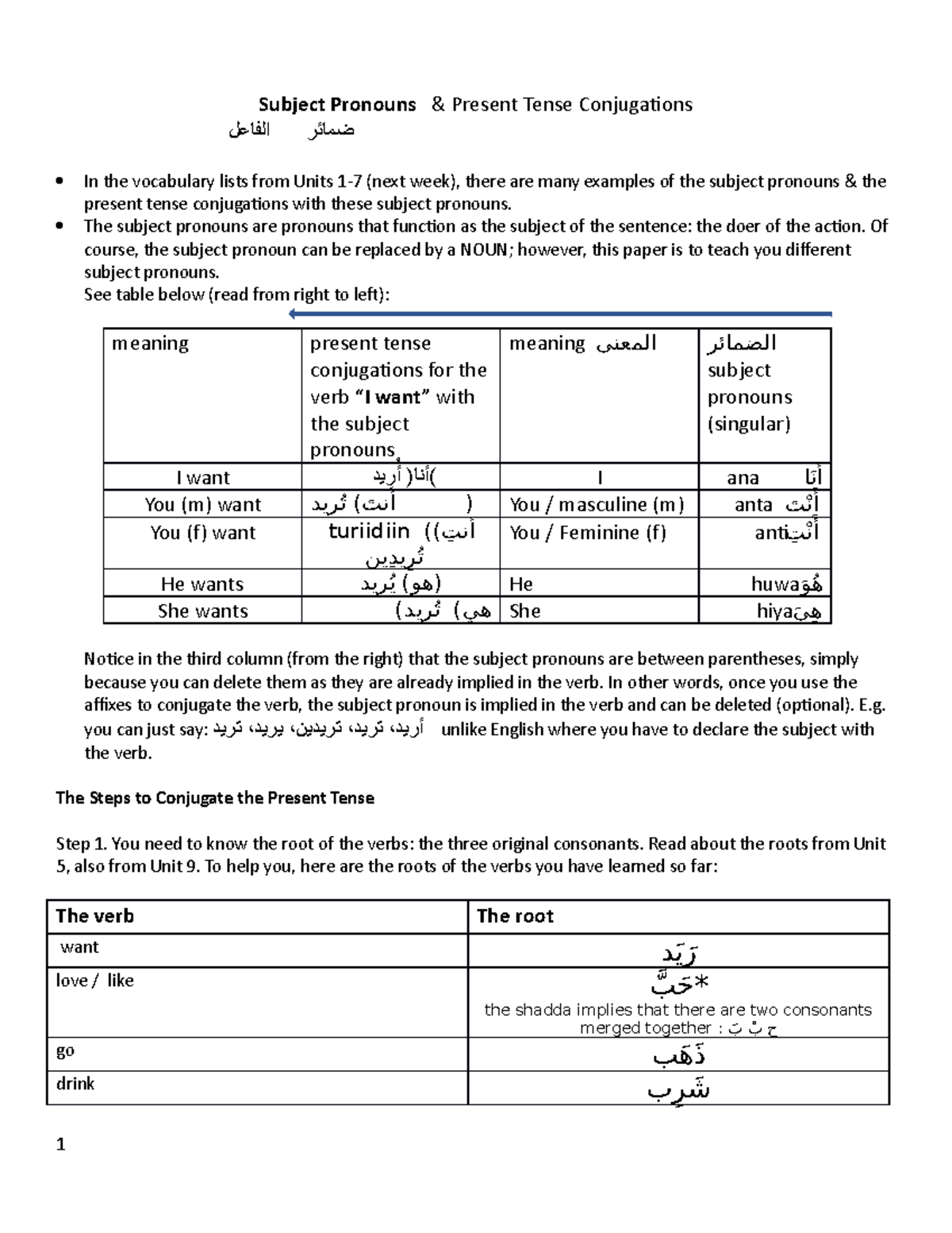 Week 6 present tense - Subject Pronouns & Present Tense Conjugations ...