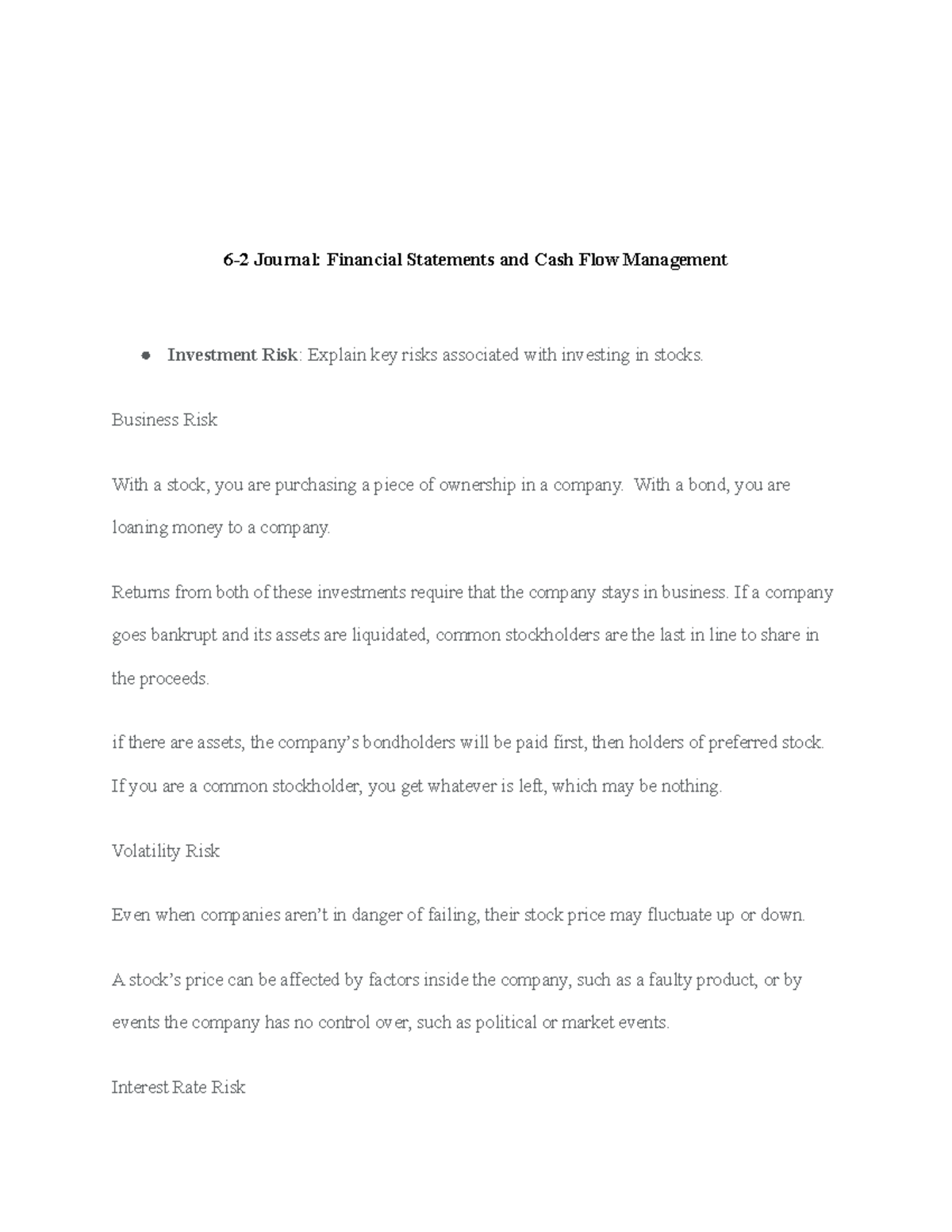 6-2 Journal - notes - 6-2 Journal: Financial Statements and Cash Flow ...