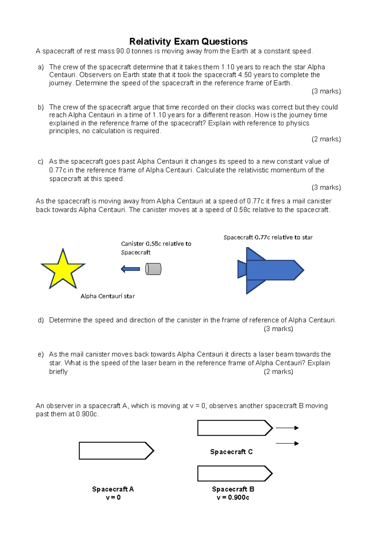 Relativity Exm Questions and Answers - ####### Spacecraft 0 relative to ...