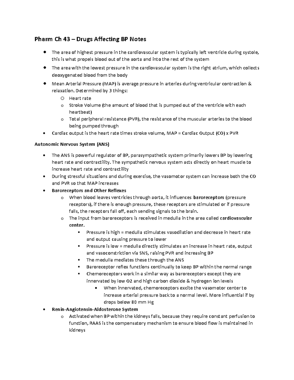 Pharm Ch 43 – Drugs Affecting BP Notes - Pharm Ch 43 – Drugs Affecting ...