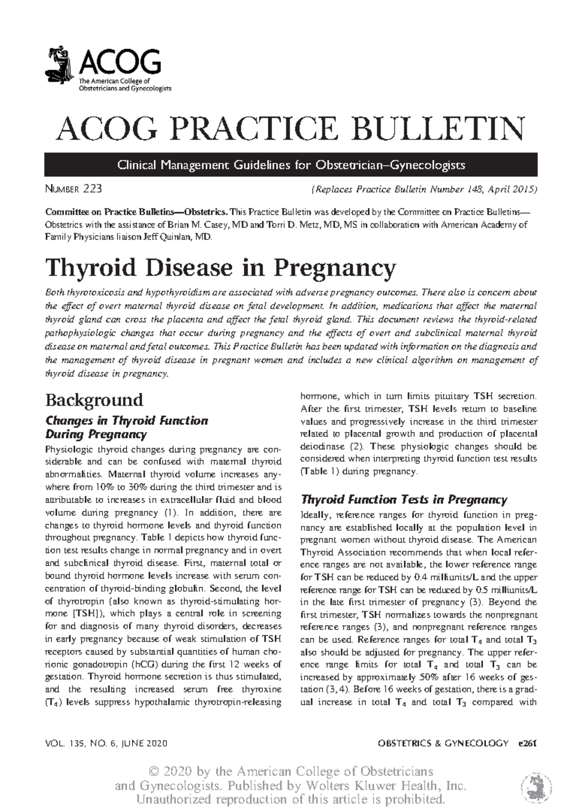 Tiroides Y Embarazo ACOG 2020 - ACOG PRACTICE BULLETIN Clinical ...