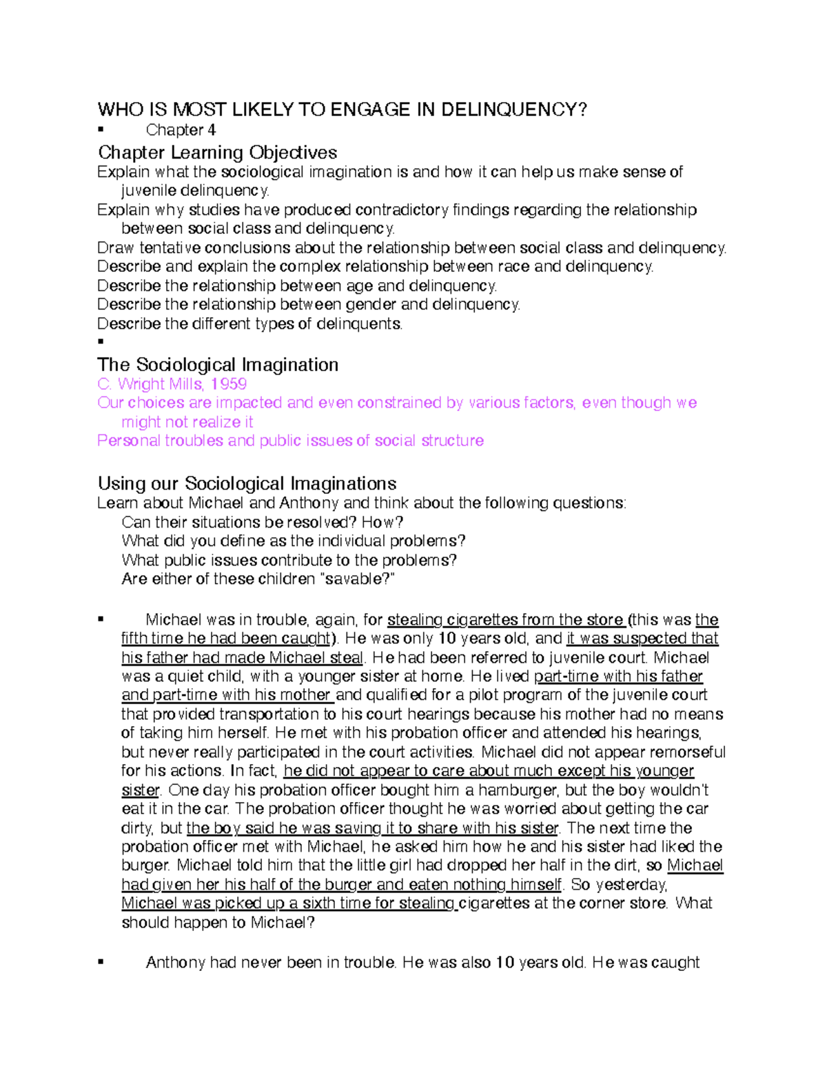 Chapter 4 Juvenile Delinquency - WHO IS MOST LIKELY TO ENGAGE IN ...