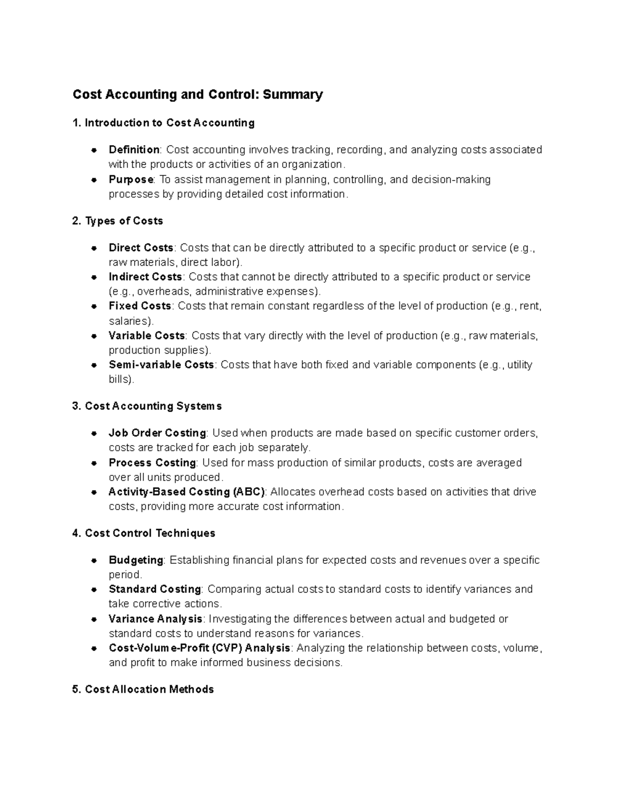 2093023504869844 COST82 - Cost Accounting and Control: Summary ...