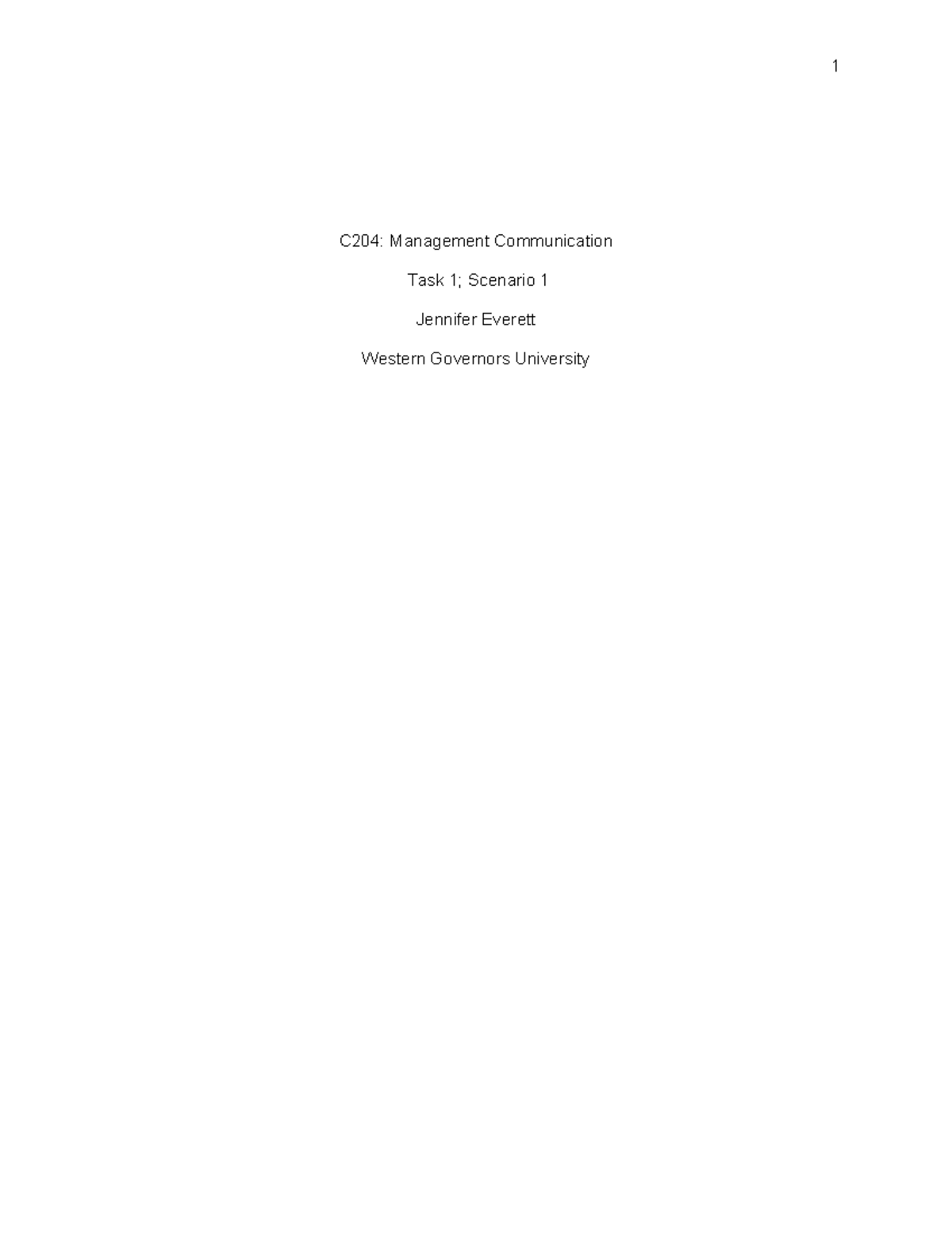 C204 Task 1 - C204: Management Communication Task 1; Scenario 1 ...