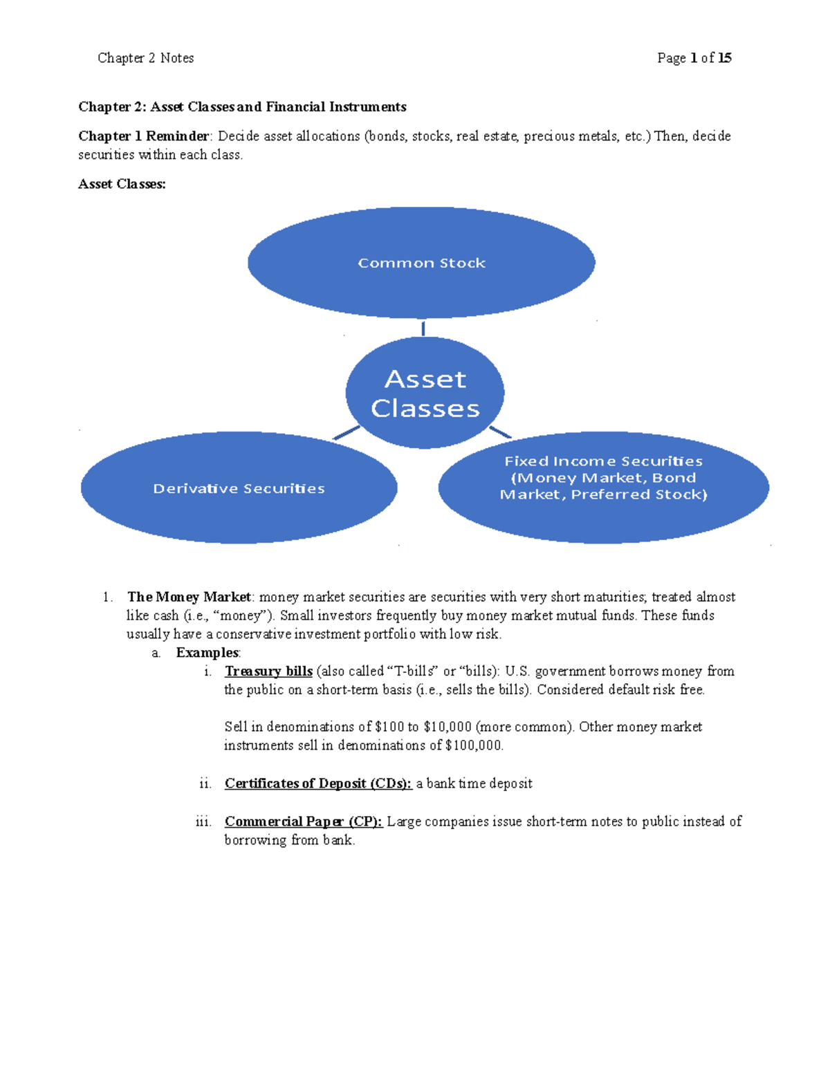 Ch2 Notes - Chapter 2: Asset Classes and Financial Instruments Chapter ...
