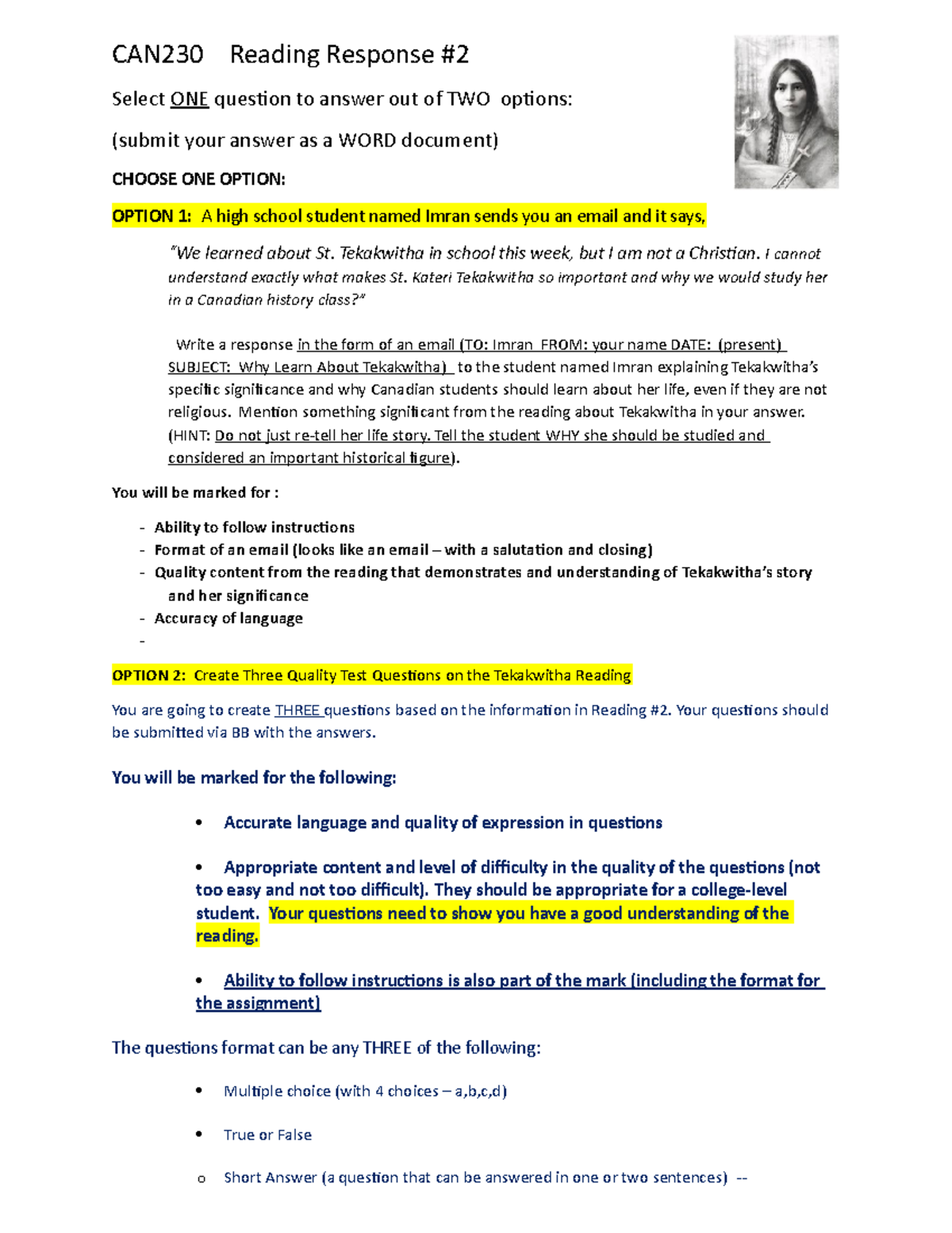 Reading Response #2(9) - CAN230 Reading Response Select ONE question to ...