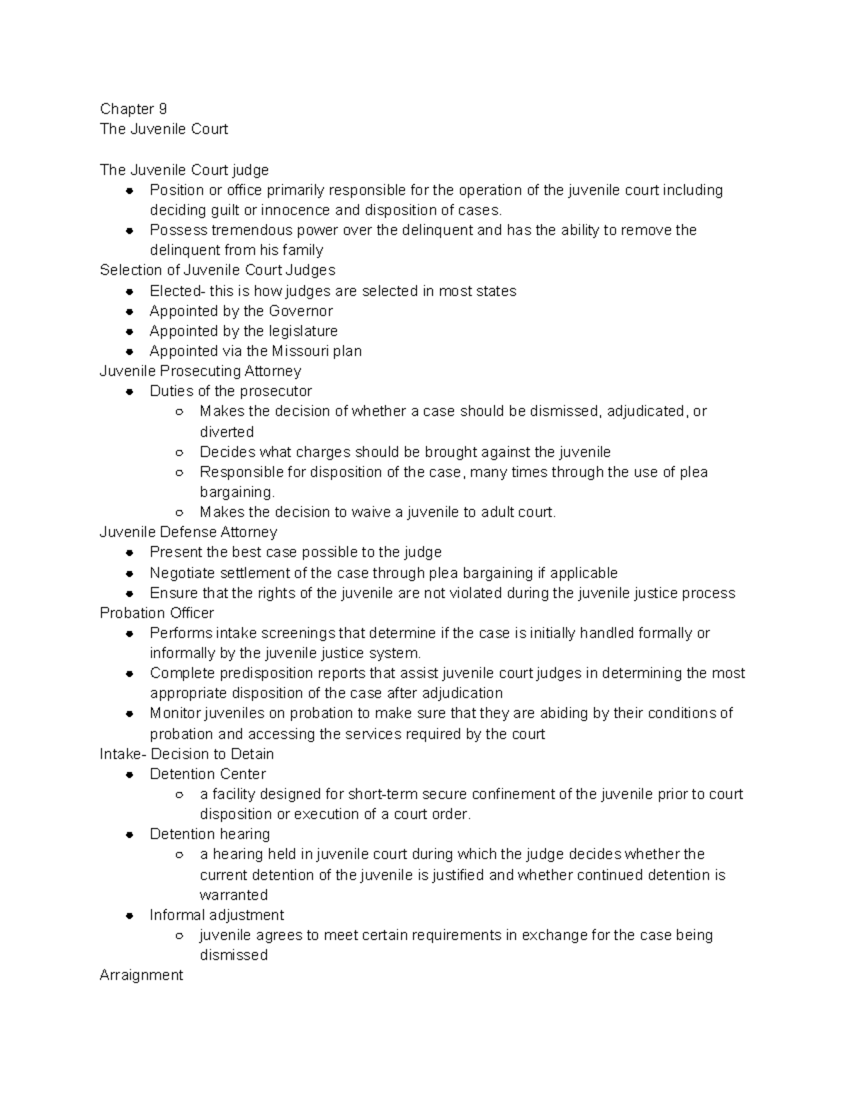 Juvenile Delinquency- Chapter 9 notes The Juvenile Court - Chapter 9 ...