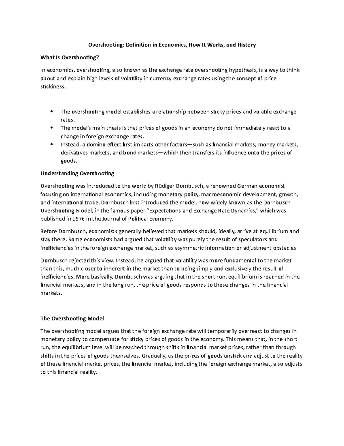 Overshooting Definition in Economics, How It Works, and History - The ...