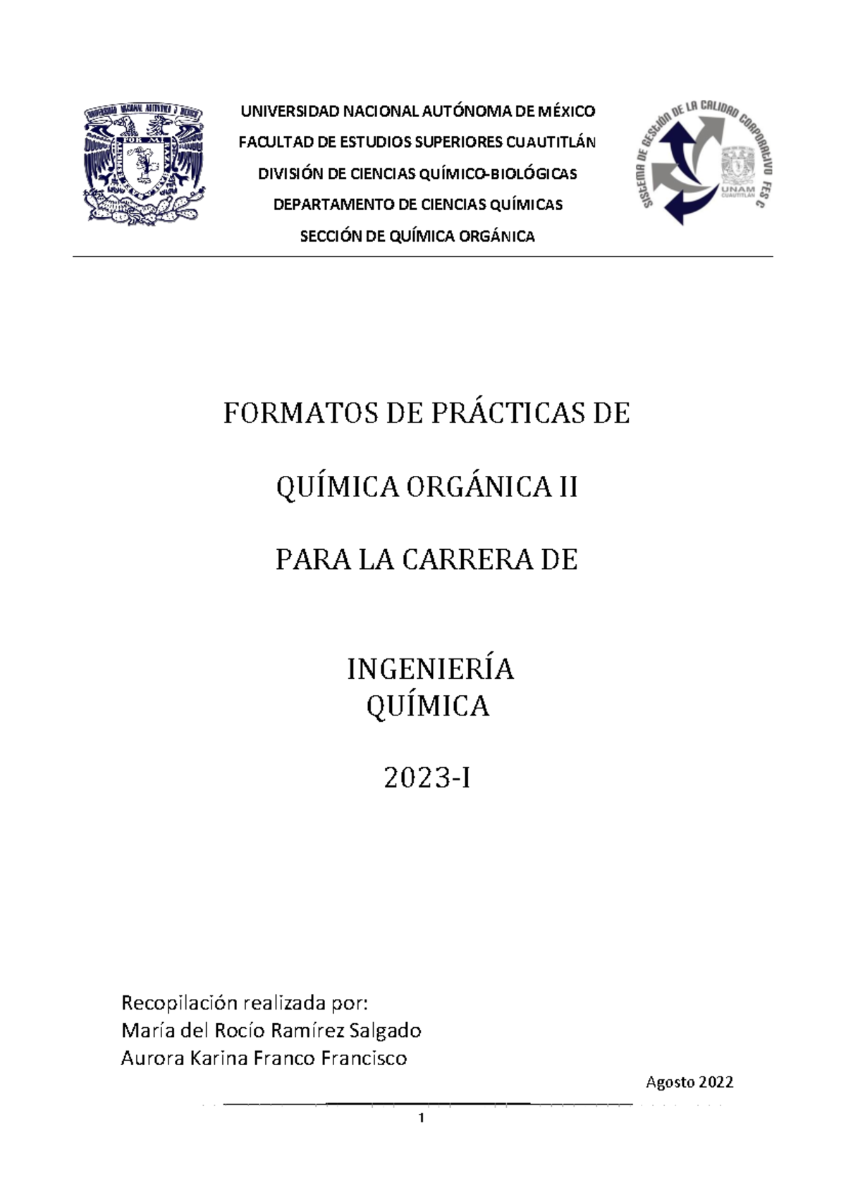 Manual de laboratorio de QOII - UNIVERSIDAD NACIONAL AUTÓNOMA DE MÉXI ...