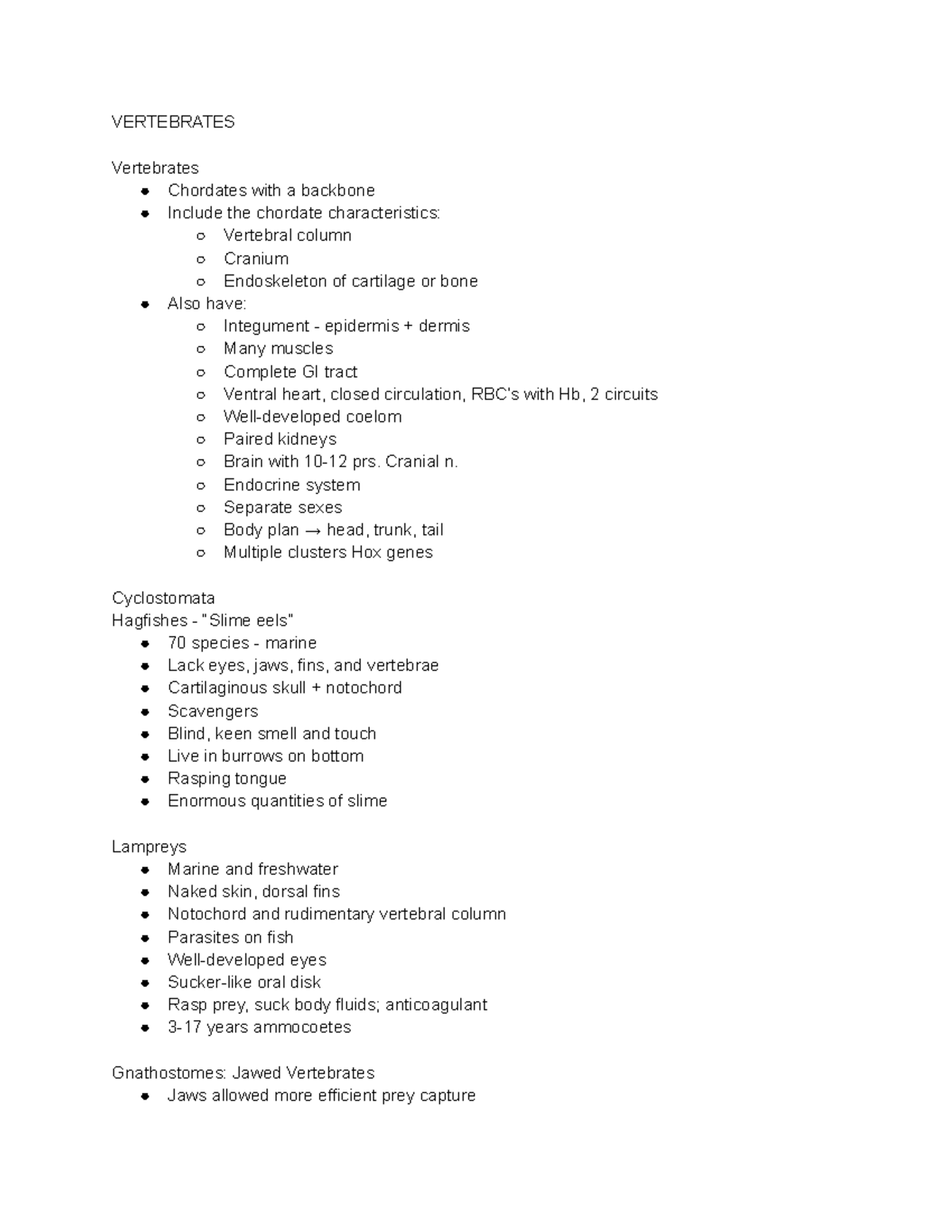 Vertebrates - VERTEBRATES Vertebrates Chordates with a backbone Include ...