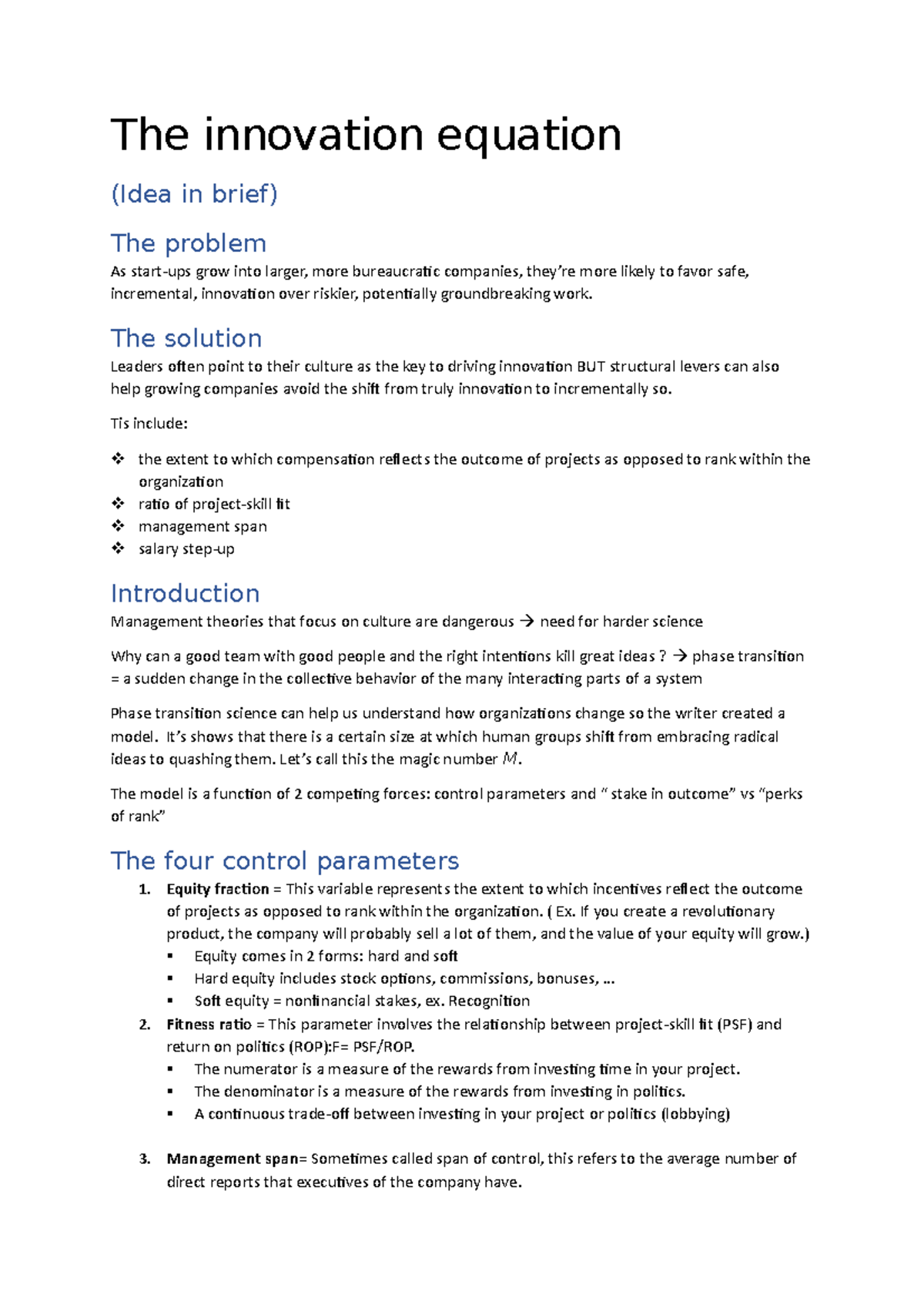 The innovation equation - The innovation equation (Idea in brief) The ...
