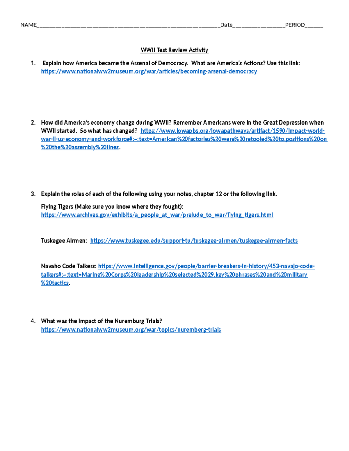 WWII+Review+Activity - - Studocu