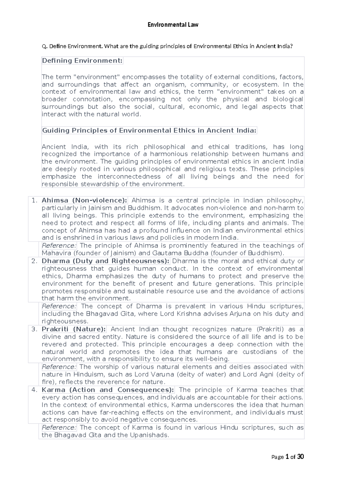 Environmental Law notes - Q. Define Environment. What are the guiding ...