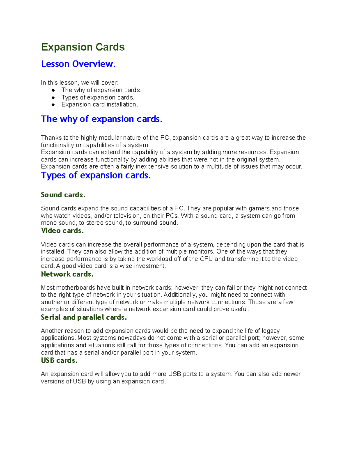 1.4 - Final - Expansion Cards - Expansion Cards Lesson Overview. In ...