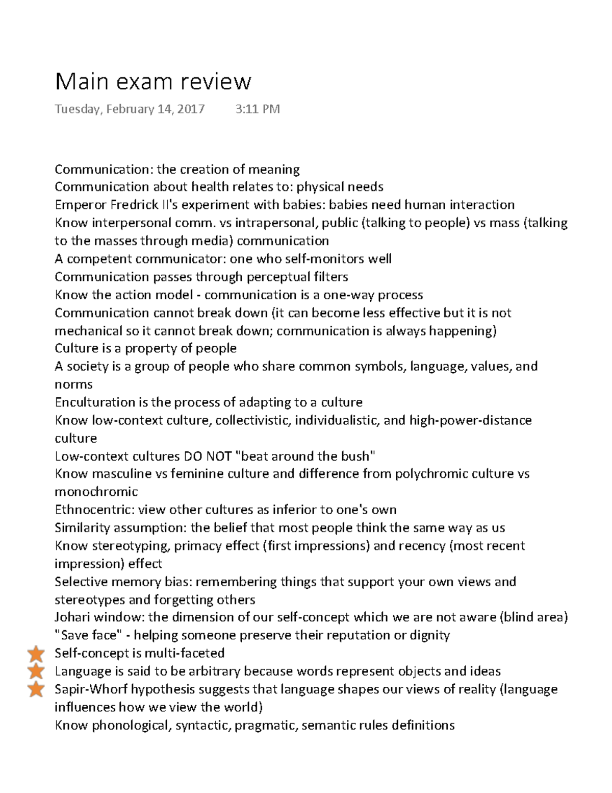 Main exam review - Lecture notes 7 - Main exam review Tuesday, February ...