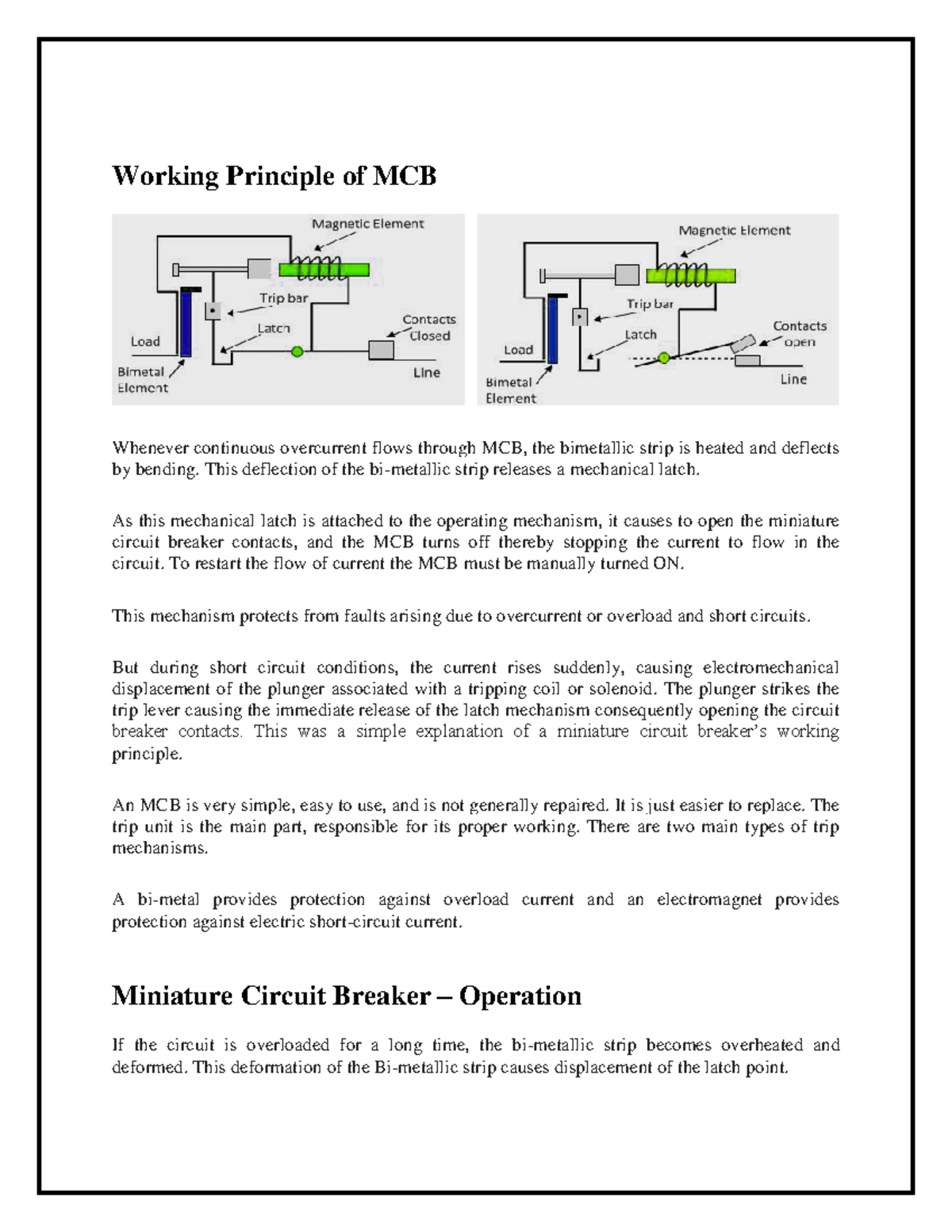 Mcb - Working Principle of MCB Whenever continuous overcurrent flows ...