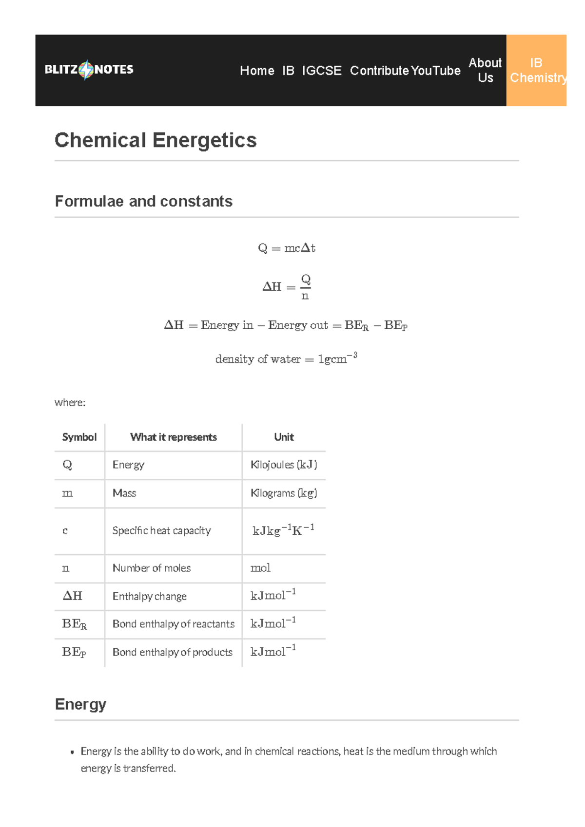 Chemical energetics - Chemical Energetics Formulae and constants where ...