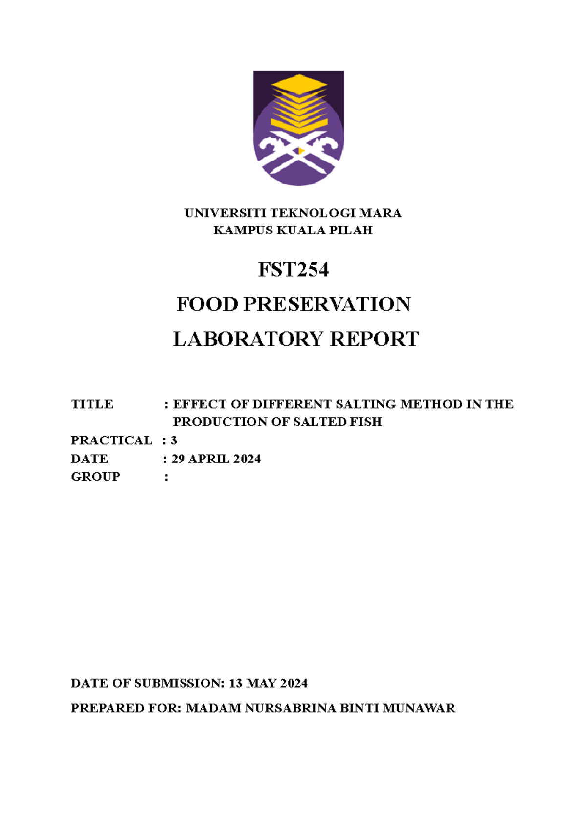 FST254 LAB Report Practical 4 - UNIVERSITI TEKNOLOGI MARA KAMPUS KUALA ...