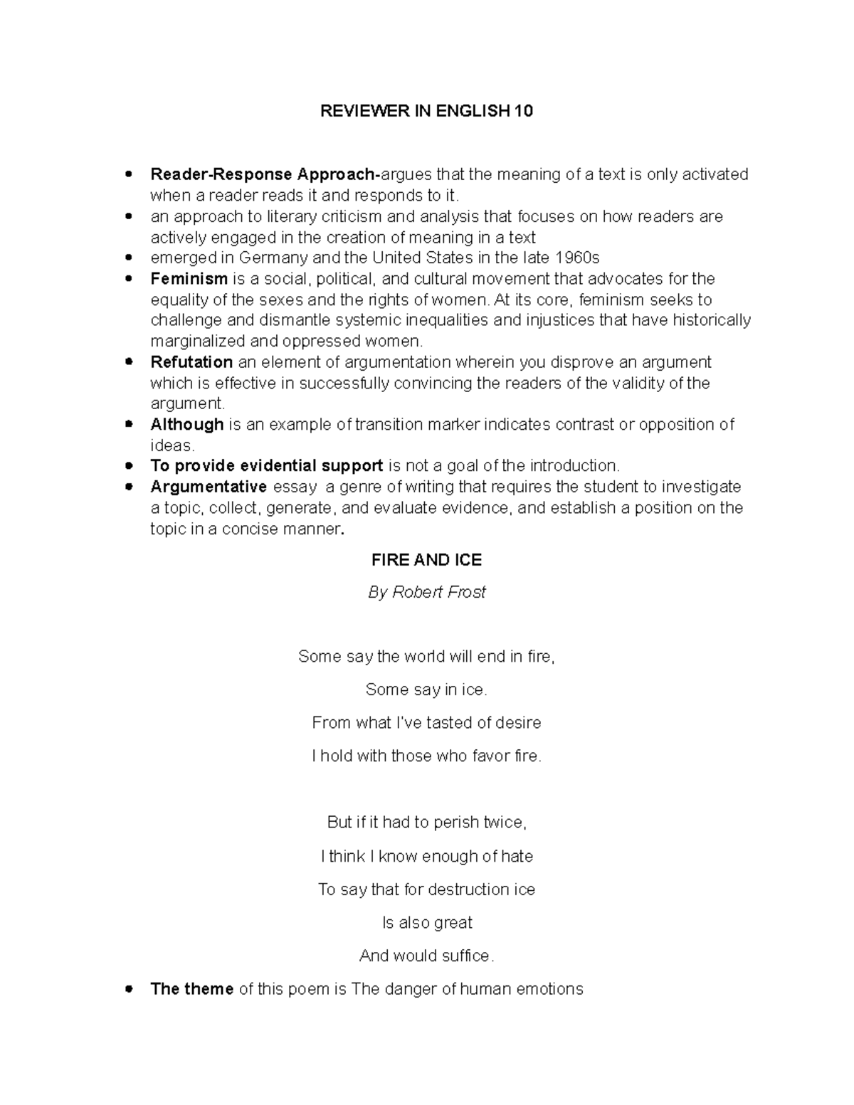 Reviewer IN English 10 - REVIEWER IN ENGLISH 10 Reader-Response ...