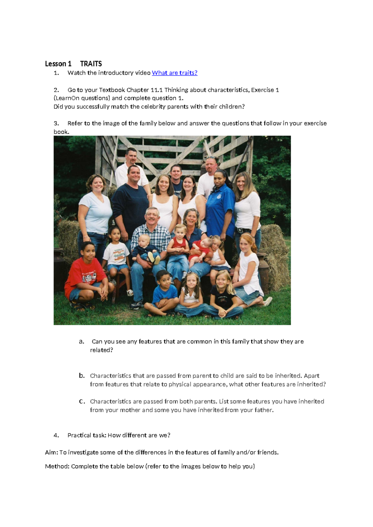 Lesson 1 What are traits-1 - Lesson 1 TRAITS 1. Watch the introductory ...