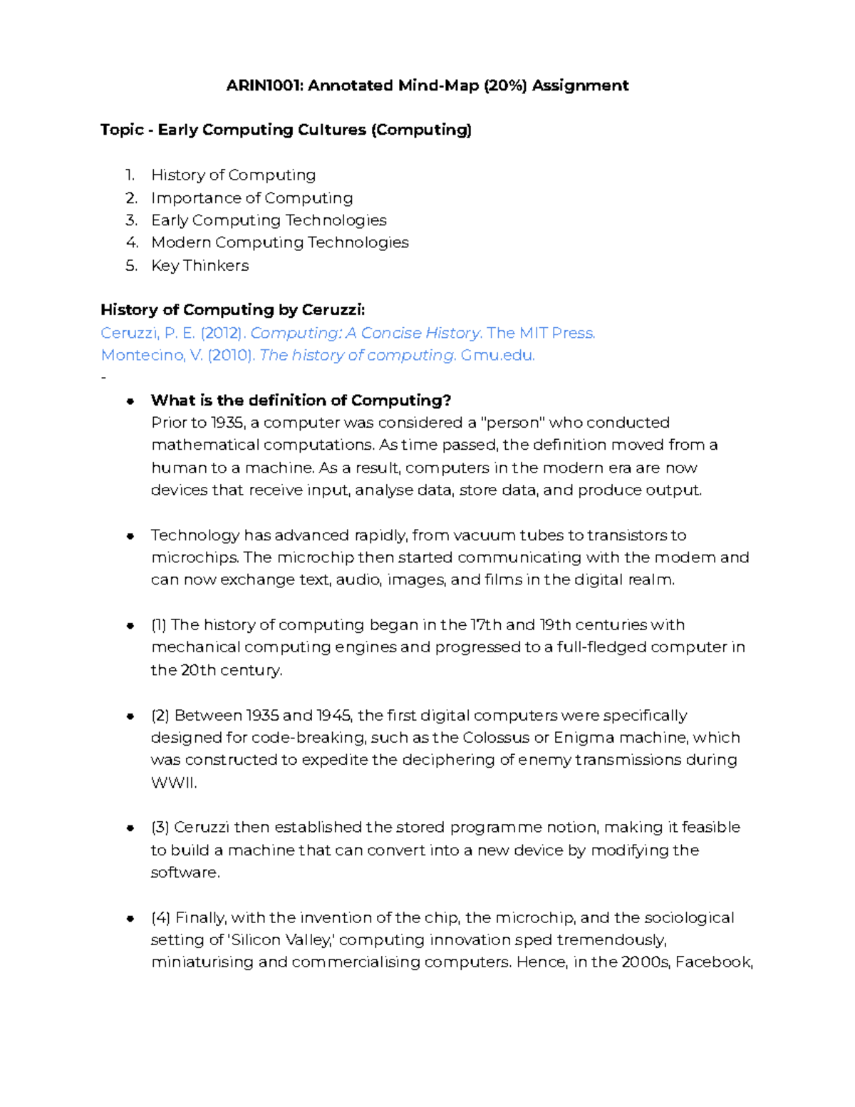 Annotated Mindmap - ARIN1001 - ARIN1001: Annotated Mind-Map (20% ...