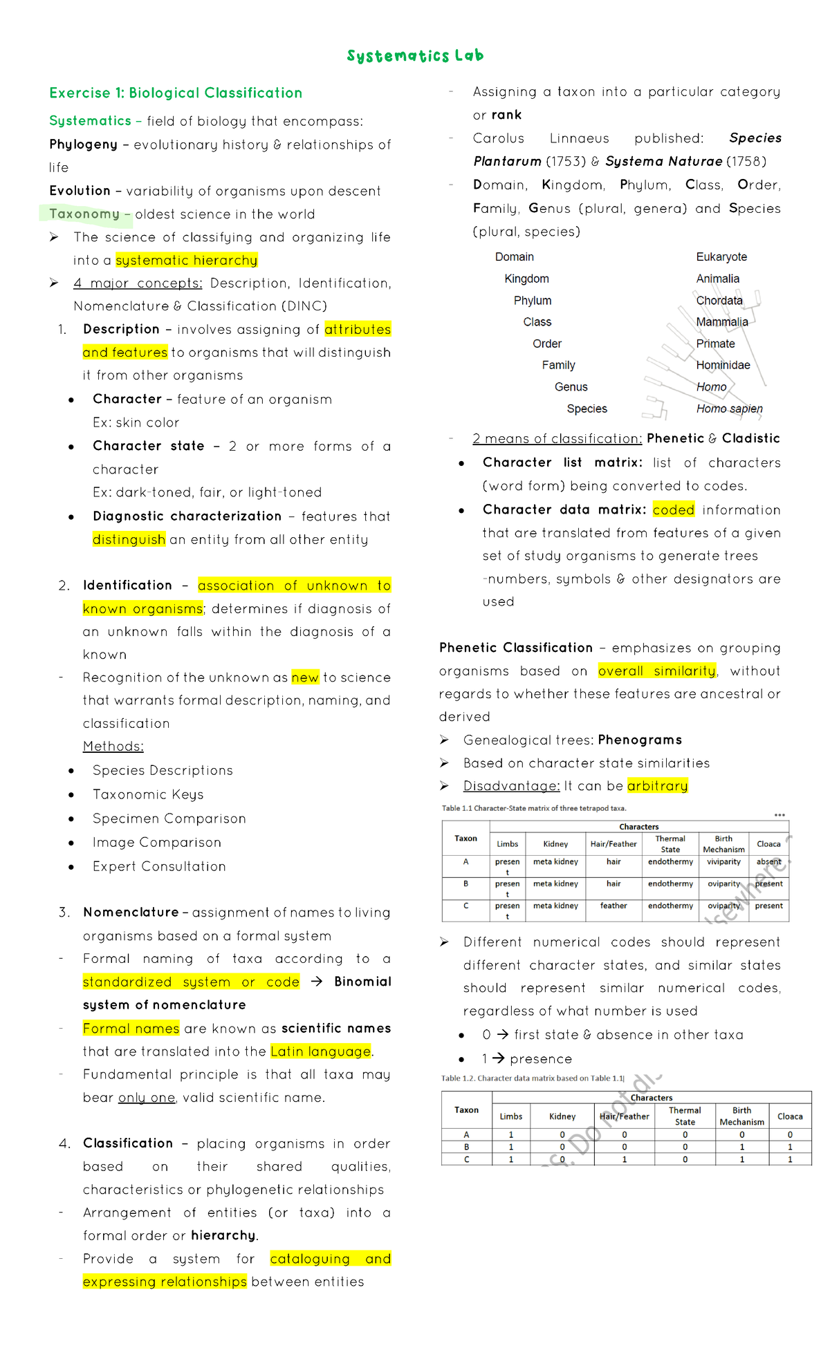 Systematics - • • • • • • • • → • • • → • → → → → → • • - Studocu