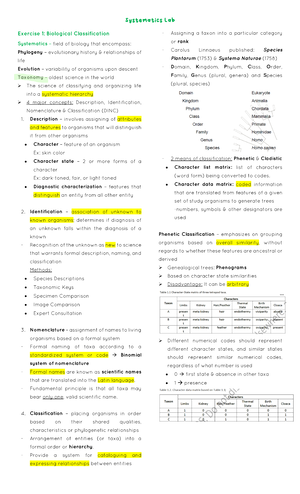 BIO423L-notes - Preliminary reviewer for Systematics - BIO423L ...