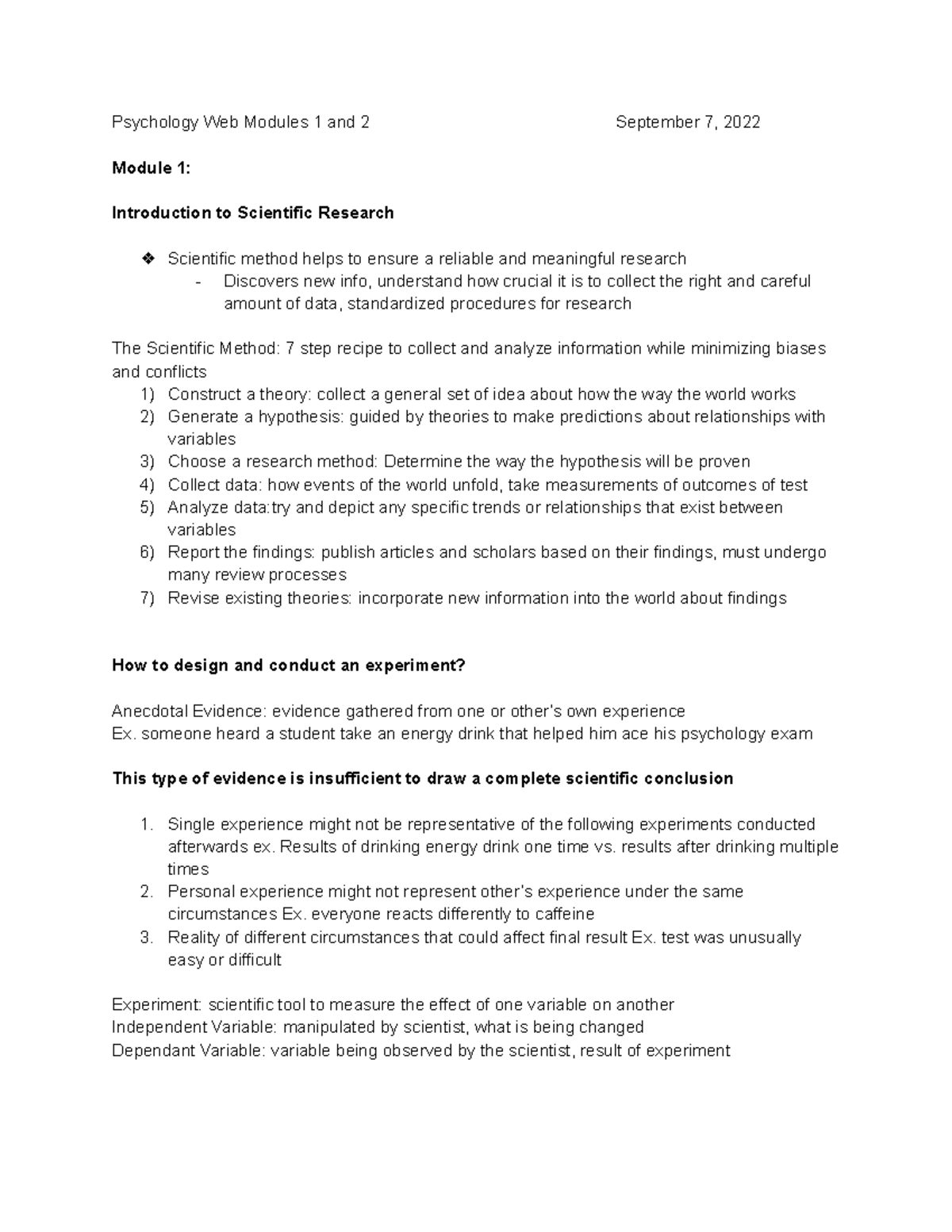 Psychology Web Module 1 - someone heard a student take an energy drink ...