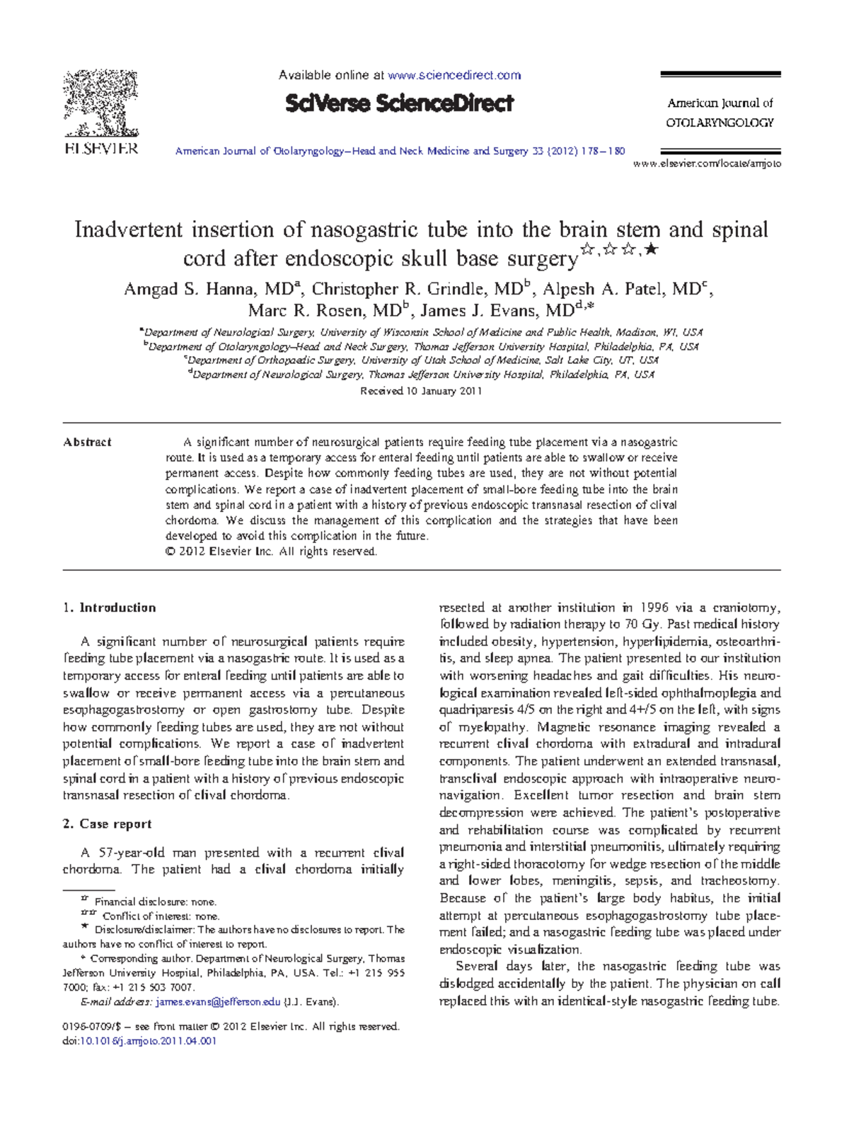Nasogastric tube in spinal cord - Inadvertent insertion of nasogastric ...