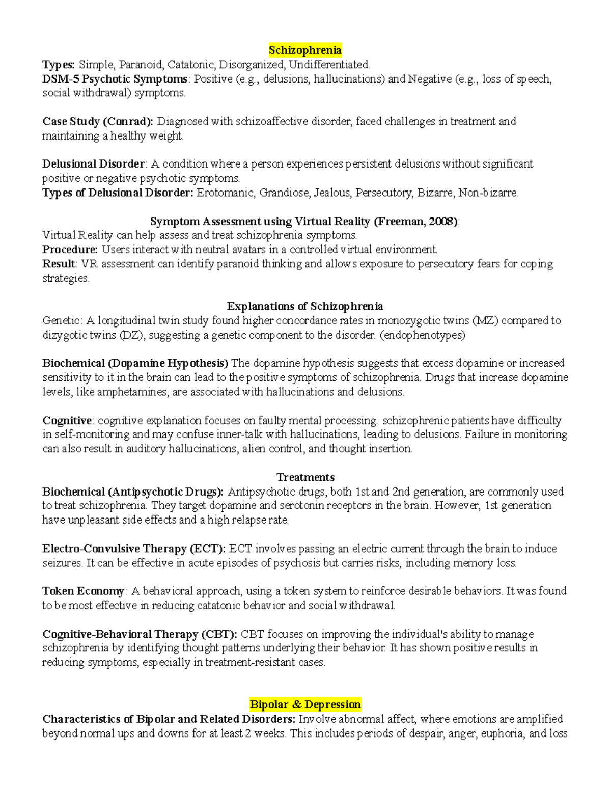 One liner revision notes Abnormality - Schizophrenia Types: Simple ...