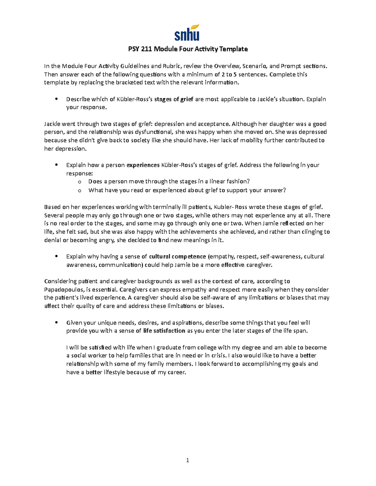 PSY 211 Module 4 (1) - PSY 211 Module Four Activity Template In the ...