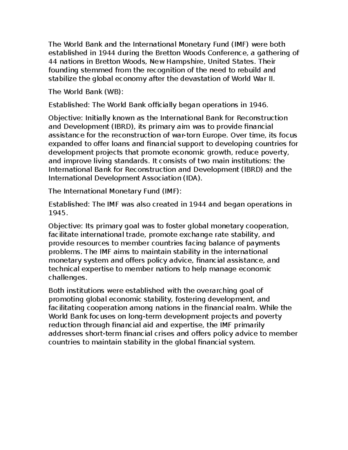 The World Bank and the International Monetary Fund - Their founding ...