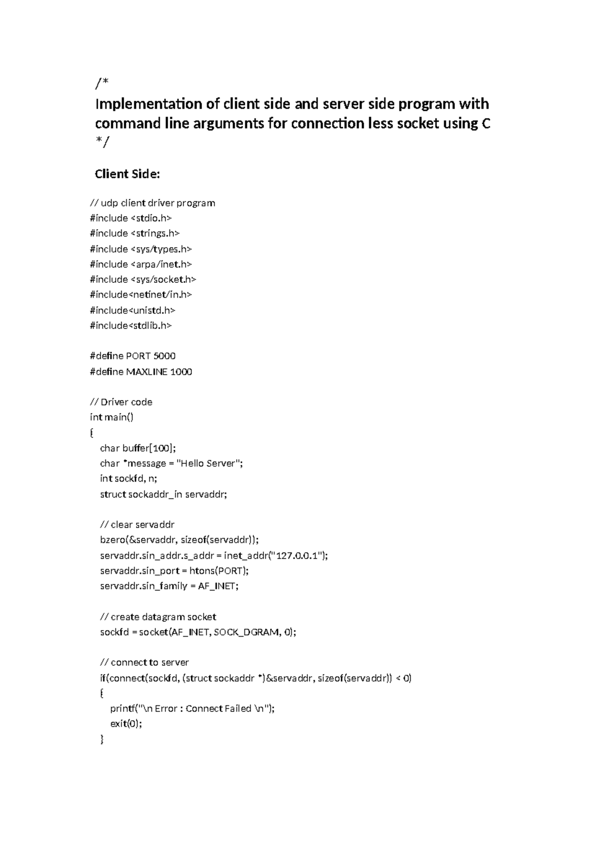CN - .... - /* Implementation of client side and server side program with command line arguments ...