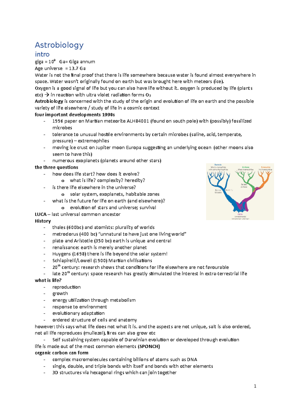 Astrobiology - College-aantekeningen alle - Astrobiology intro giga ...