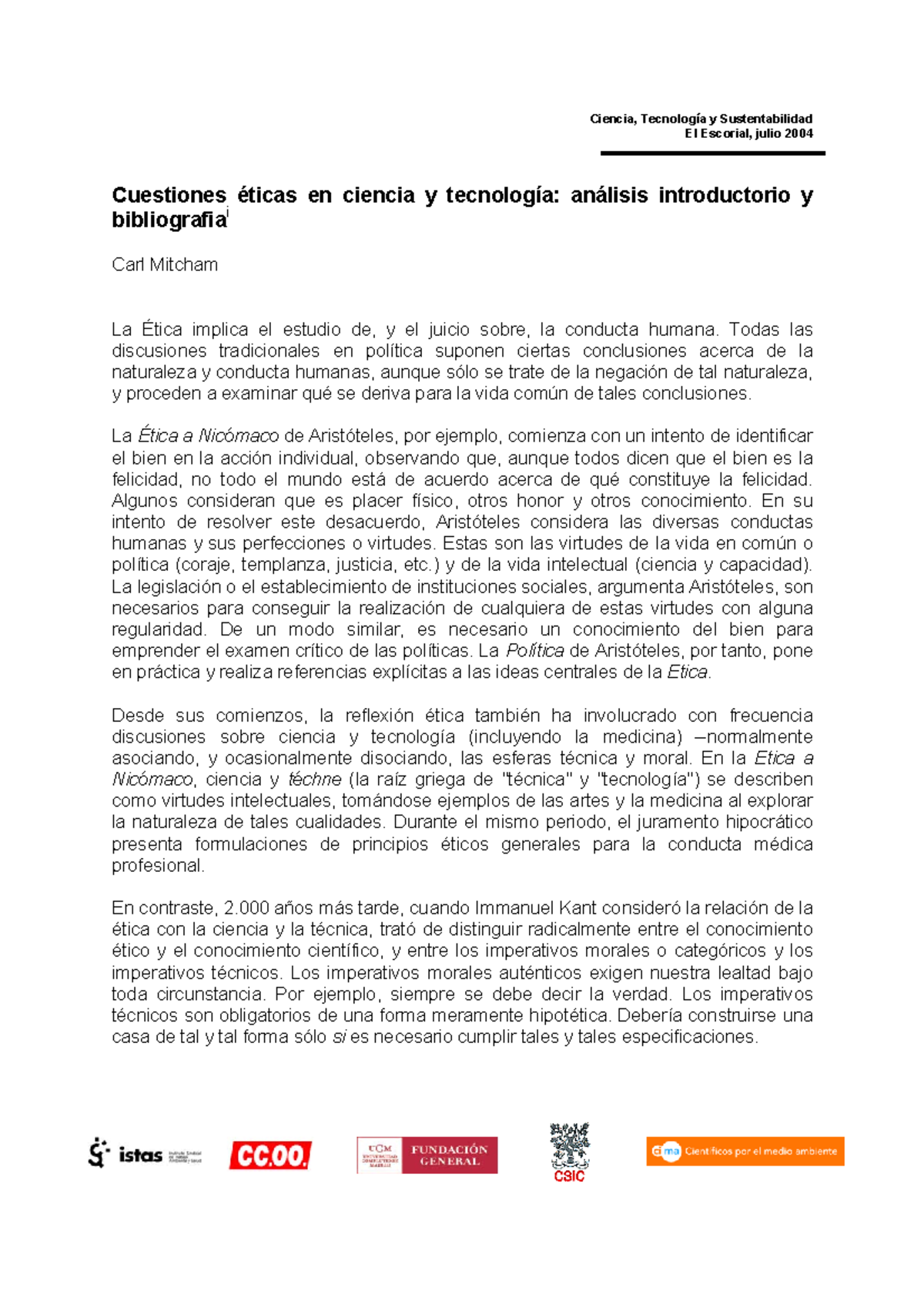 Mitcham, Carl (2004 ) Cuestiones éticas en ciencia y tecnología - El ...