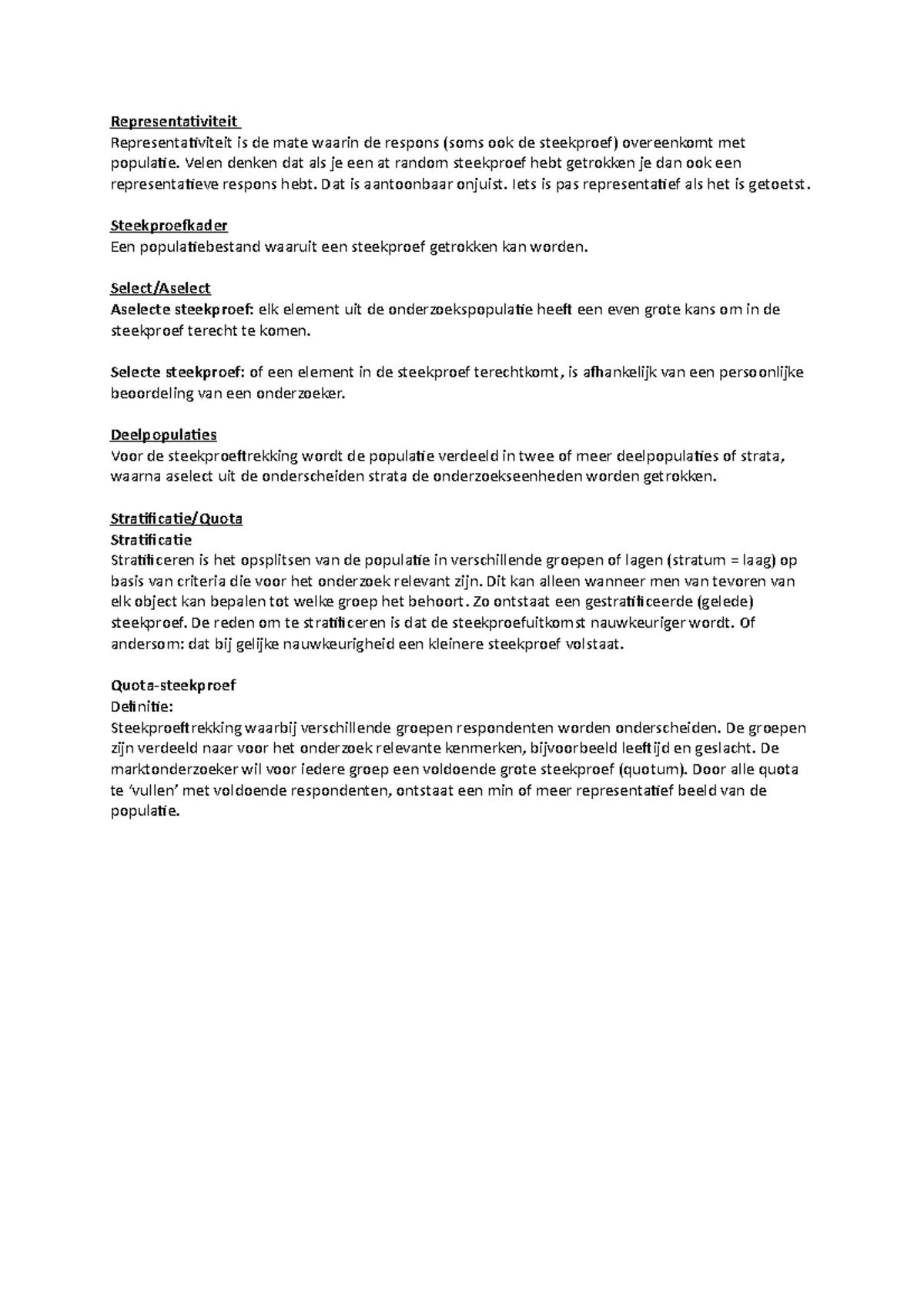 Overzicht termen marktonderzoek - Representativiteit Representativiteit ...