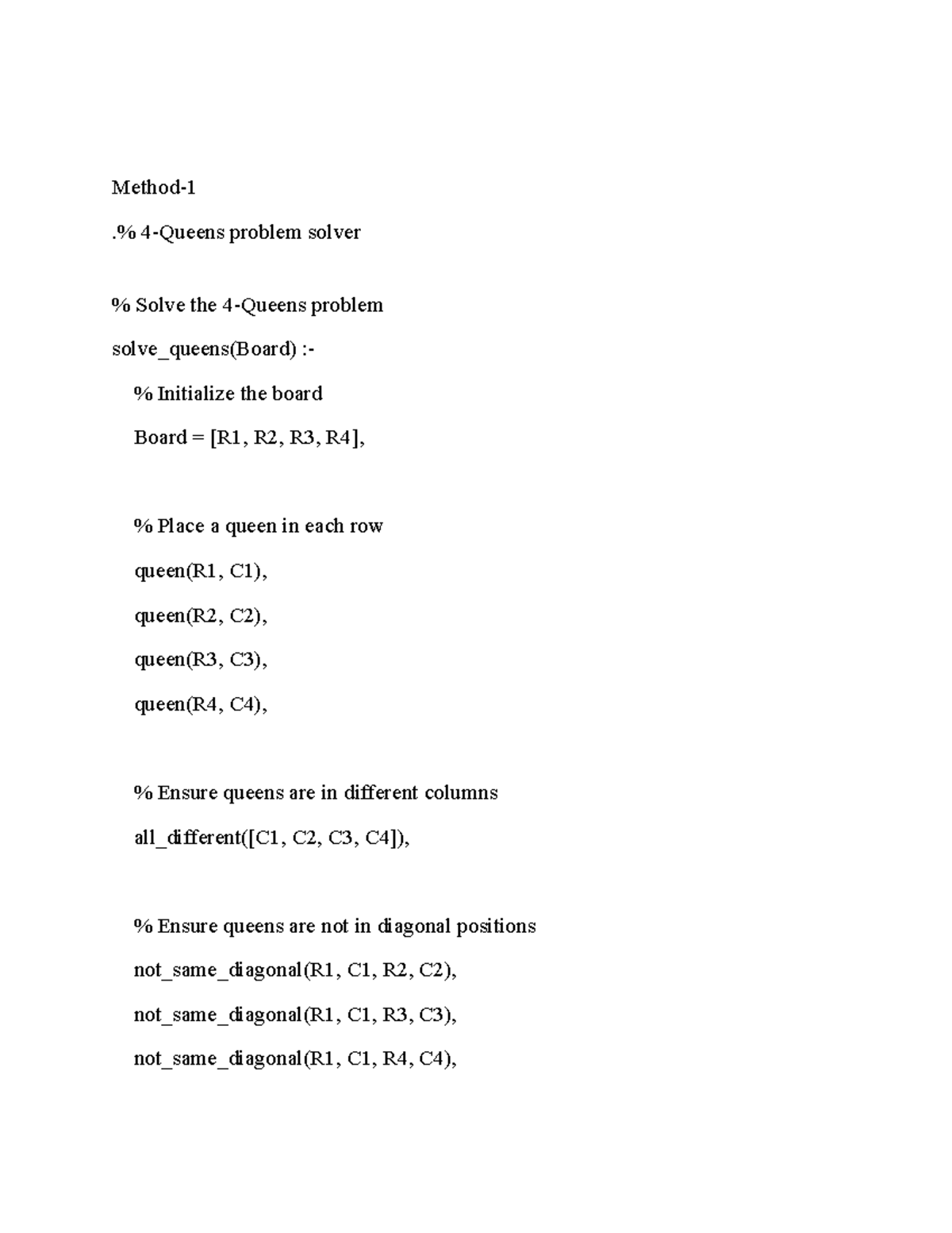 4queen - notes - Method- .% 4-Queens problem solver % Solve the 4 ...