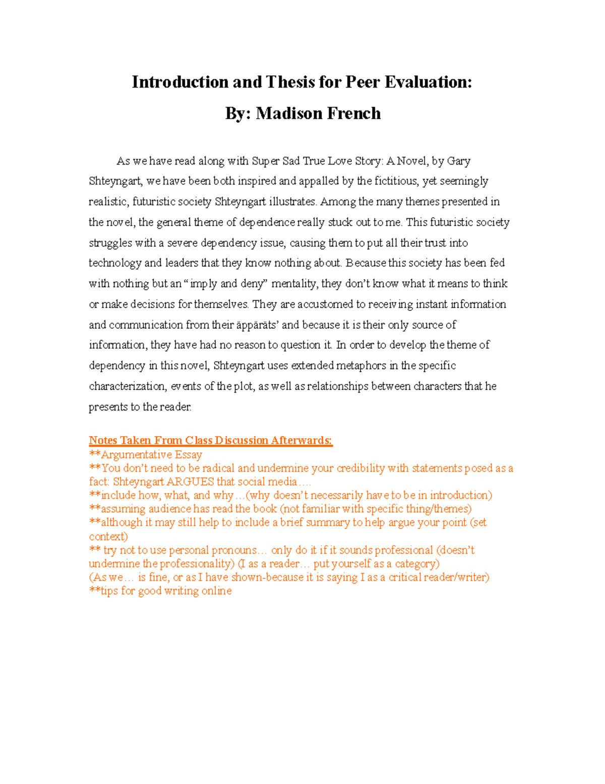 Essay Introduction Artifact 1 - Introduction and Thesis for Peer ...